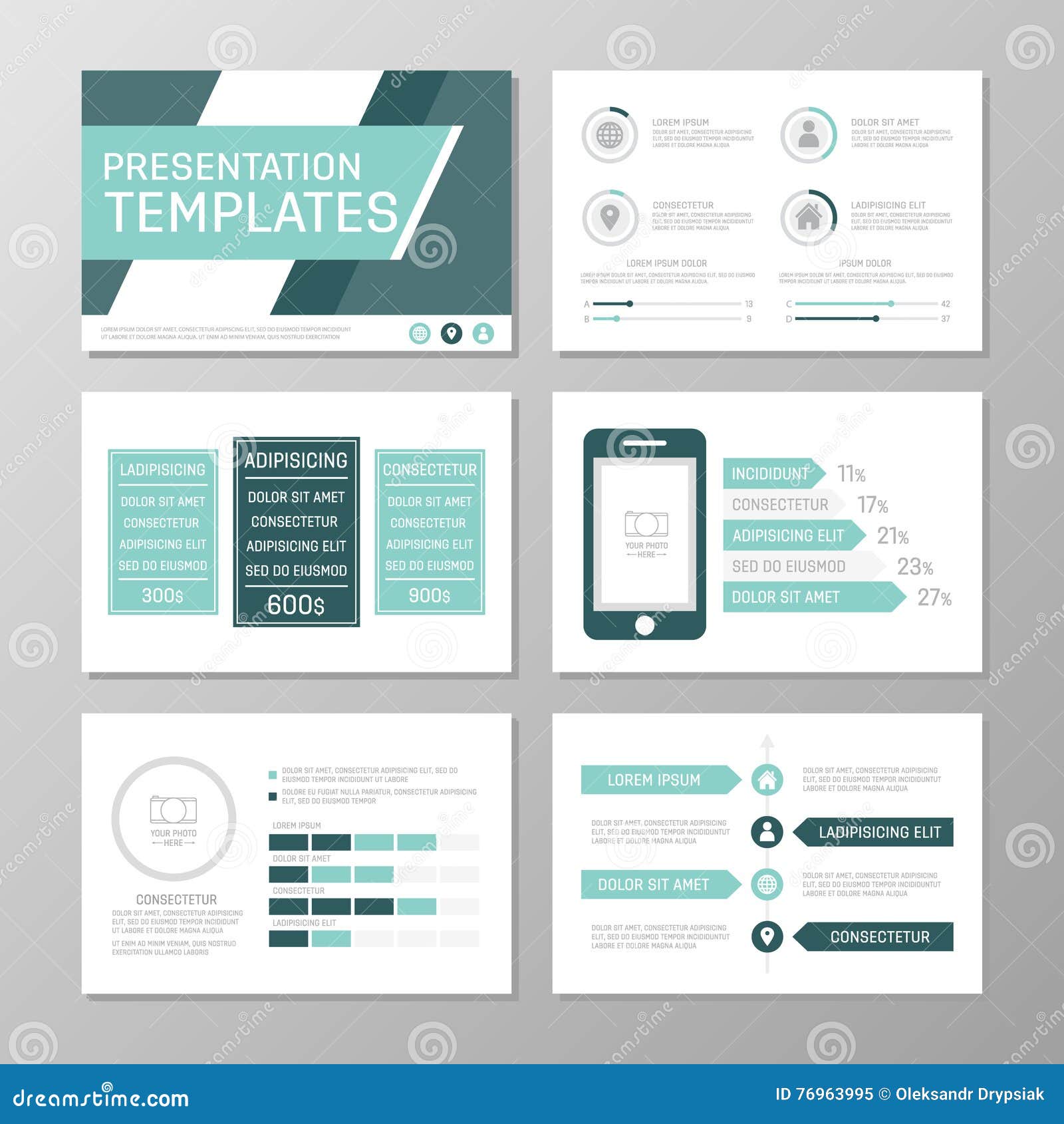 Set of Turquoise Template for Multipurpose Presentation Slides with ...