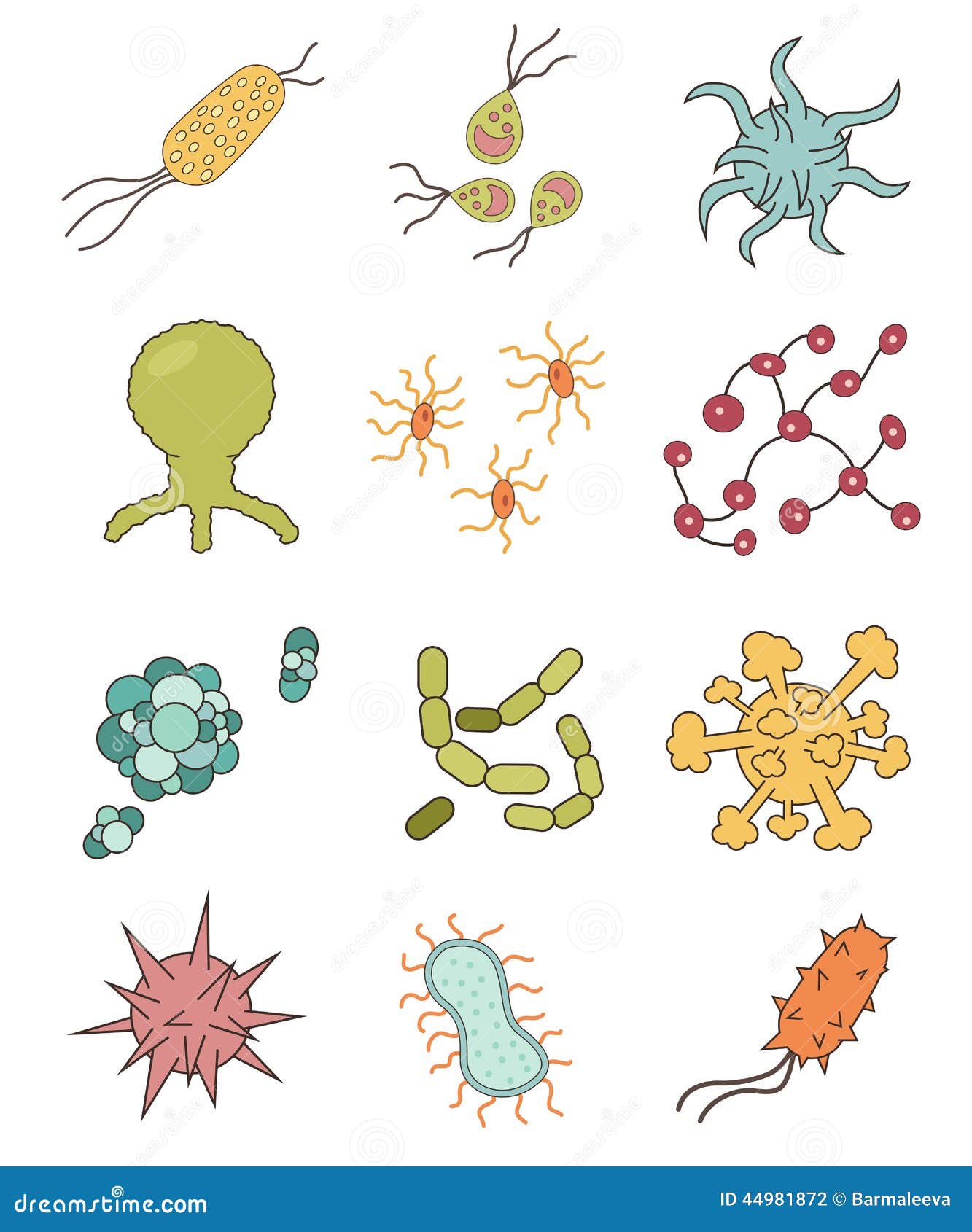 Set Colorful Viruses Vector Illustration. Bacteria And Micro-organisms ...