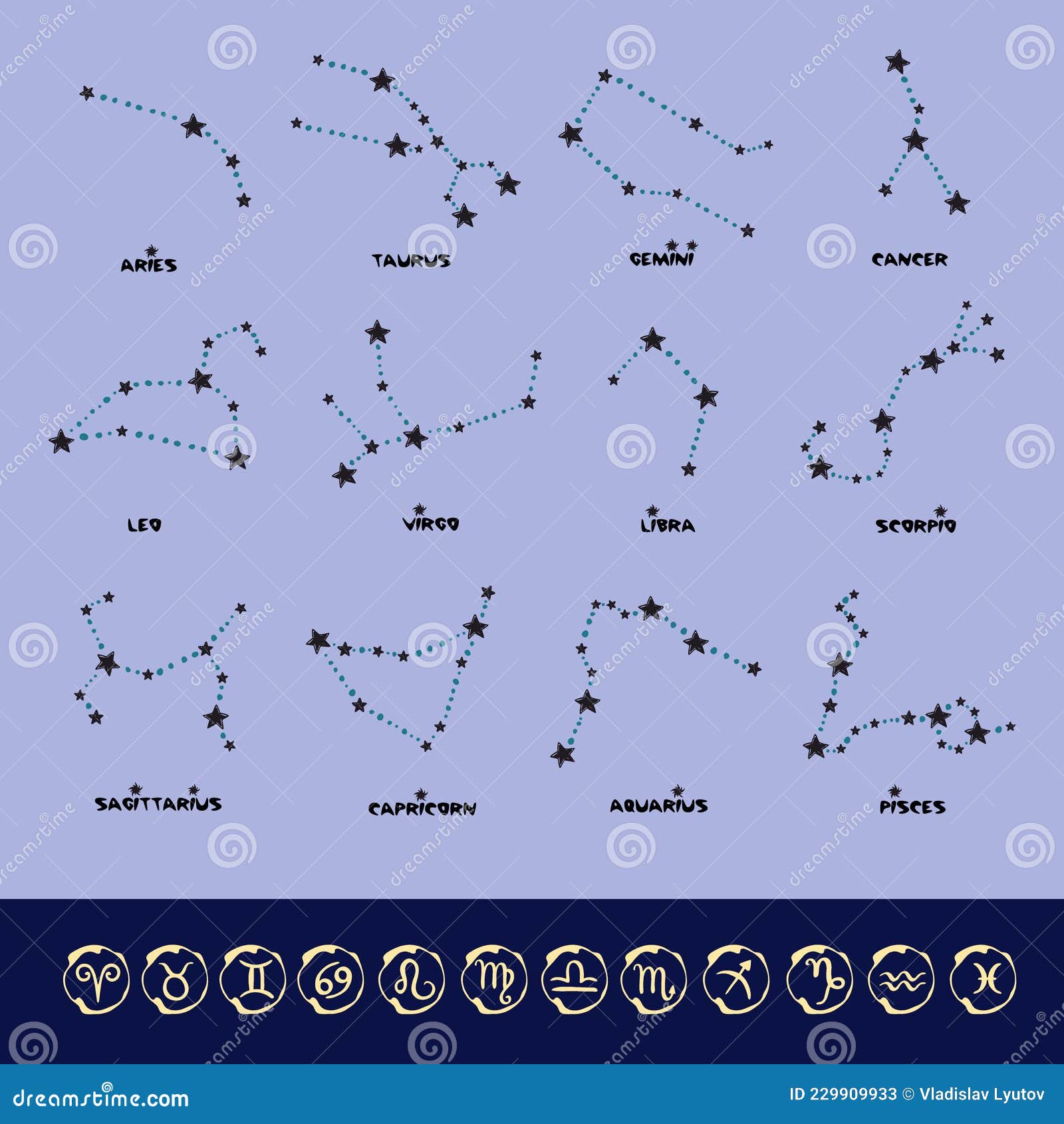 The Set Of Twelve Constellations. Constellations Cartoon Vector ...