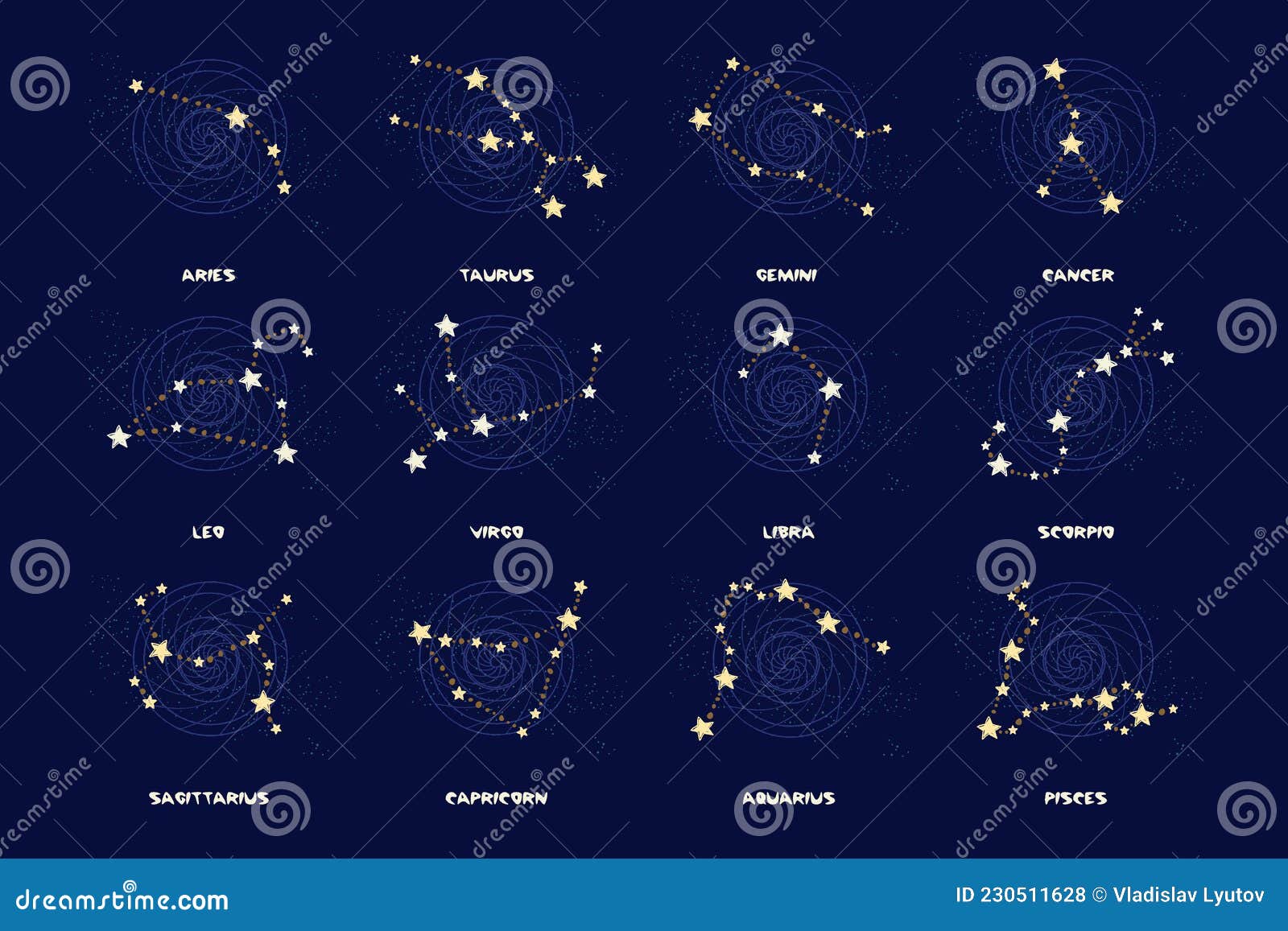 Set of Twelve Constellations. Zodiacal Circle Stock Vector ...