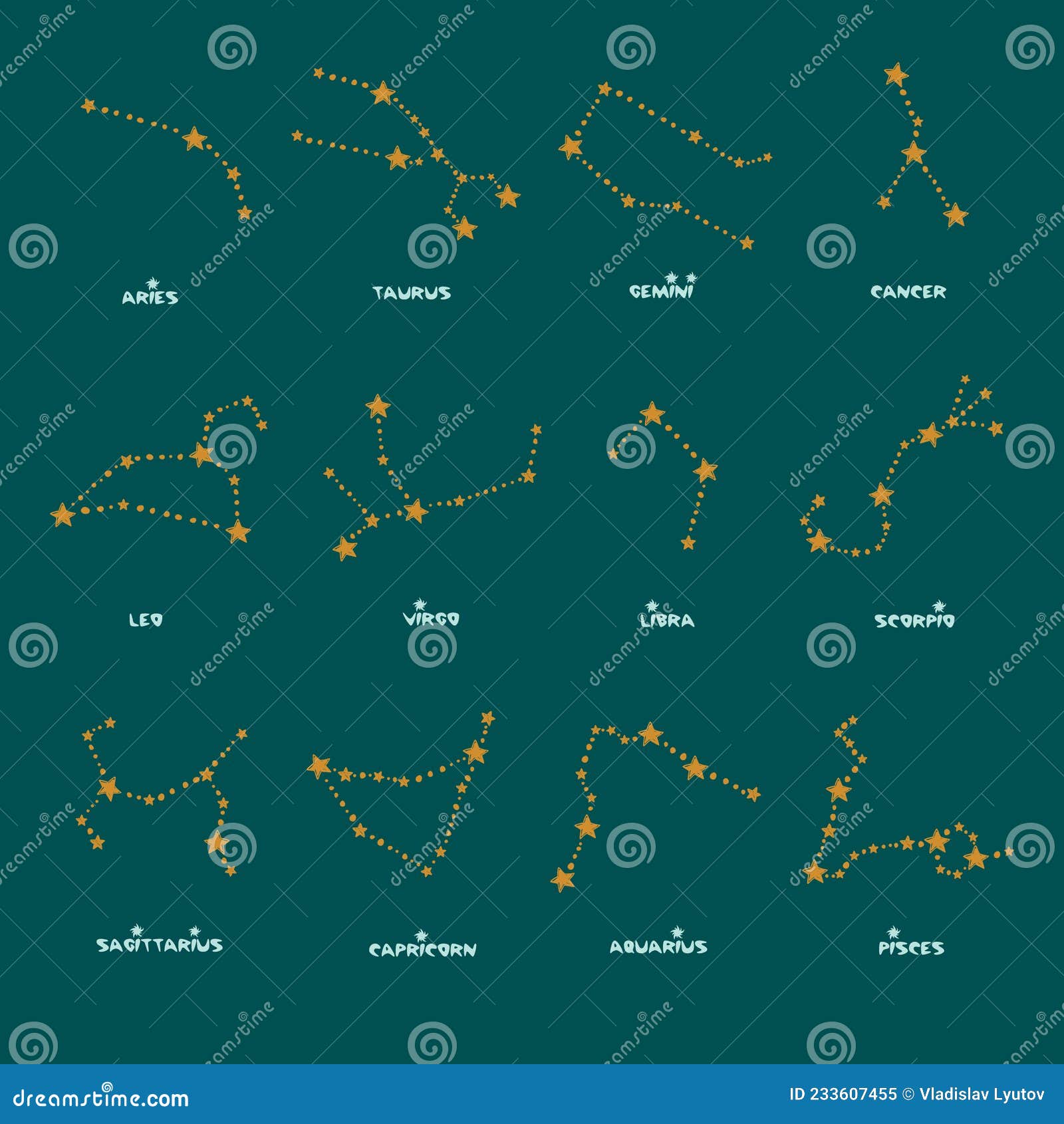 Set of Twelve Constellations. Zodiacal Circle Stock Vector ...