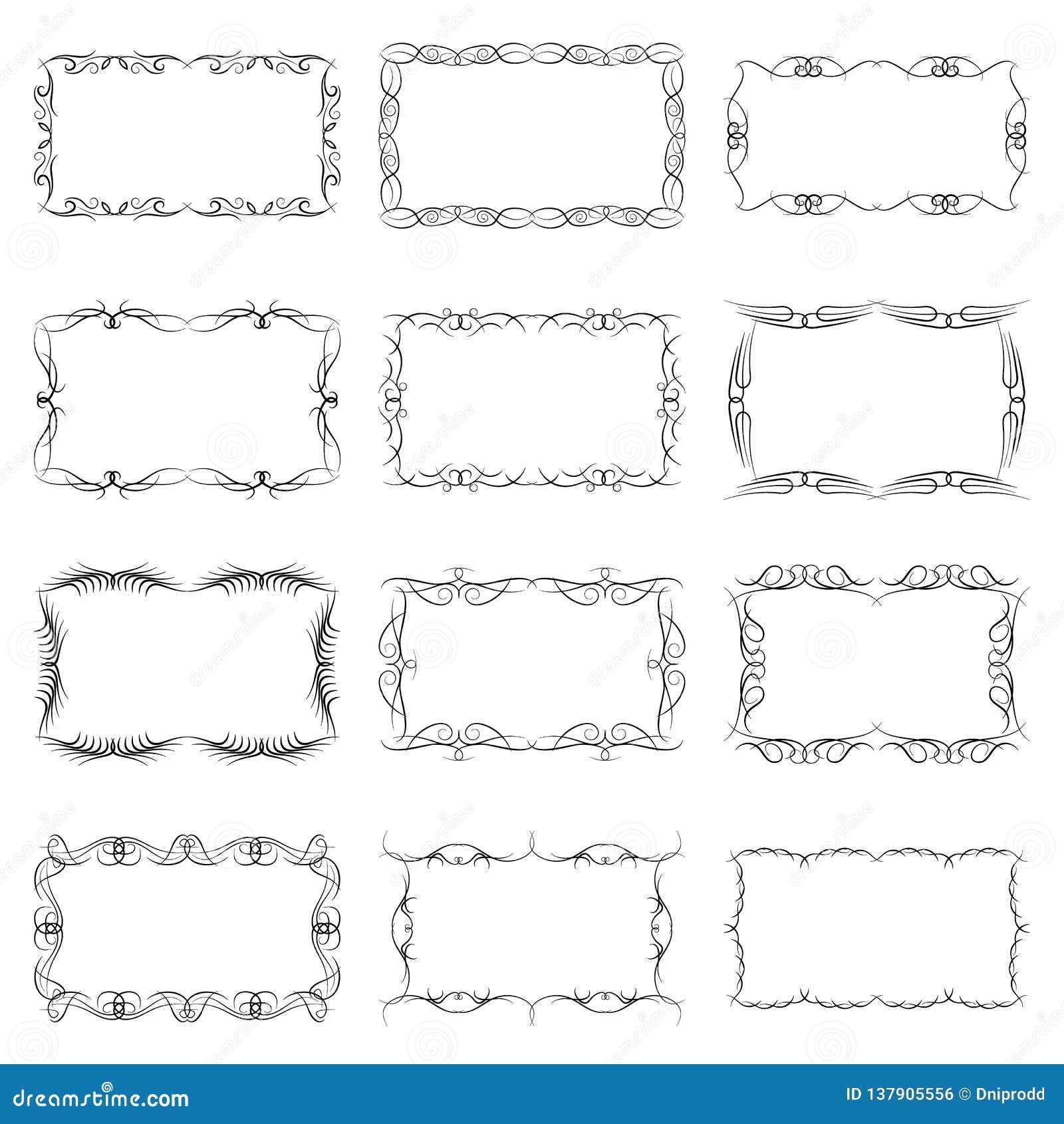 Set of Twelve Decorative Vintage Horizontal Frames Stock Vector ...