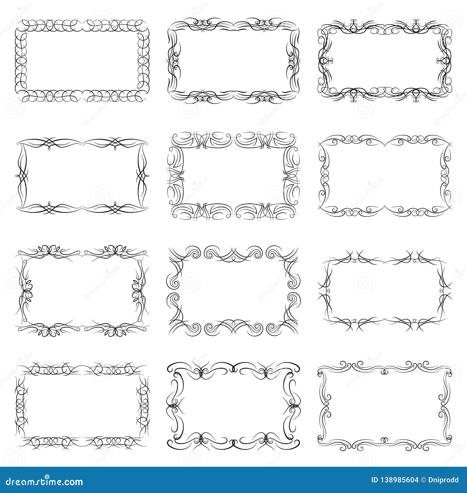 Set of Twelve Decorative Vintage Horizontal Frames Stock Vector ...