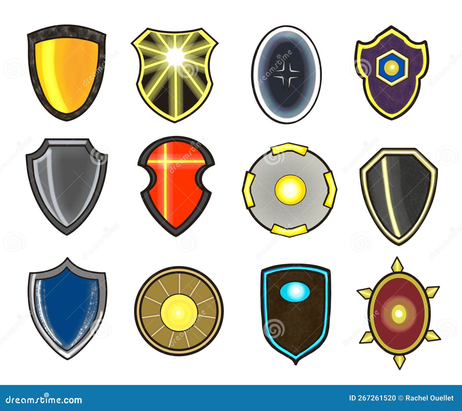 Set of Twelve Different Colored Shields in Cartoon Style Stock ...