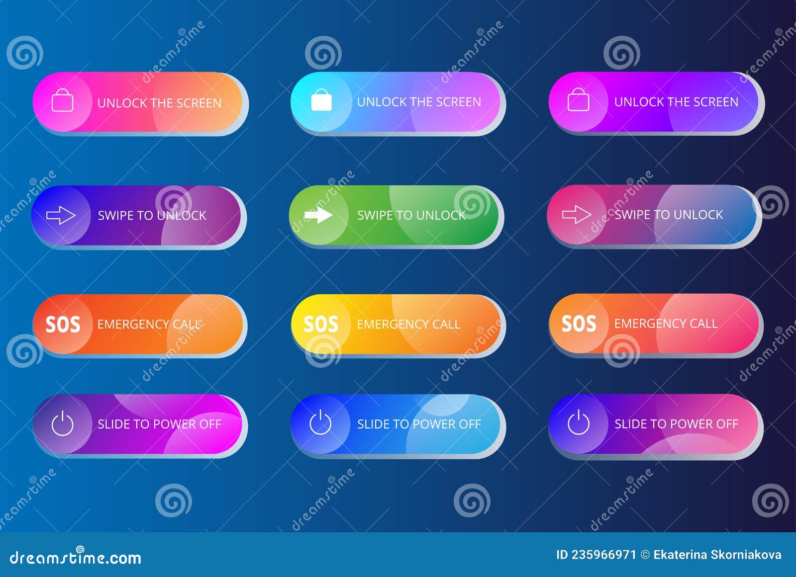 Set of Twelve Mobile Phone Buttons in Gradient Colors on Blue ...