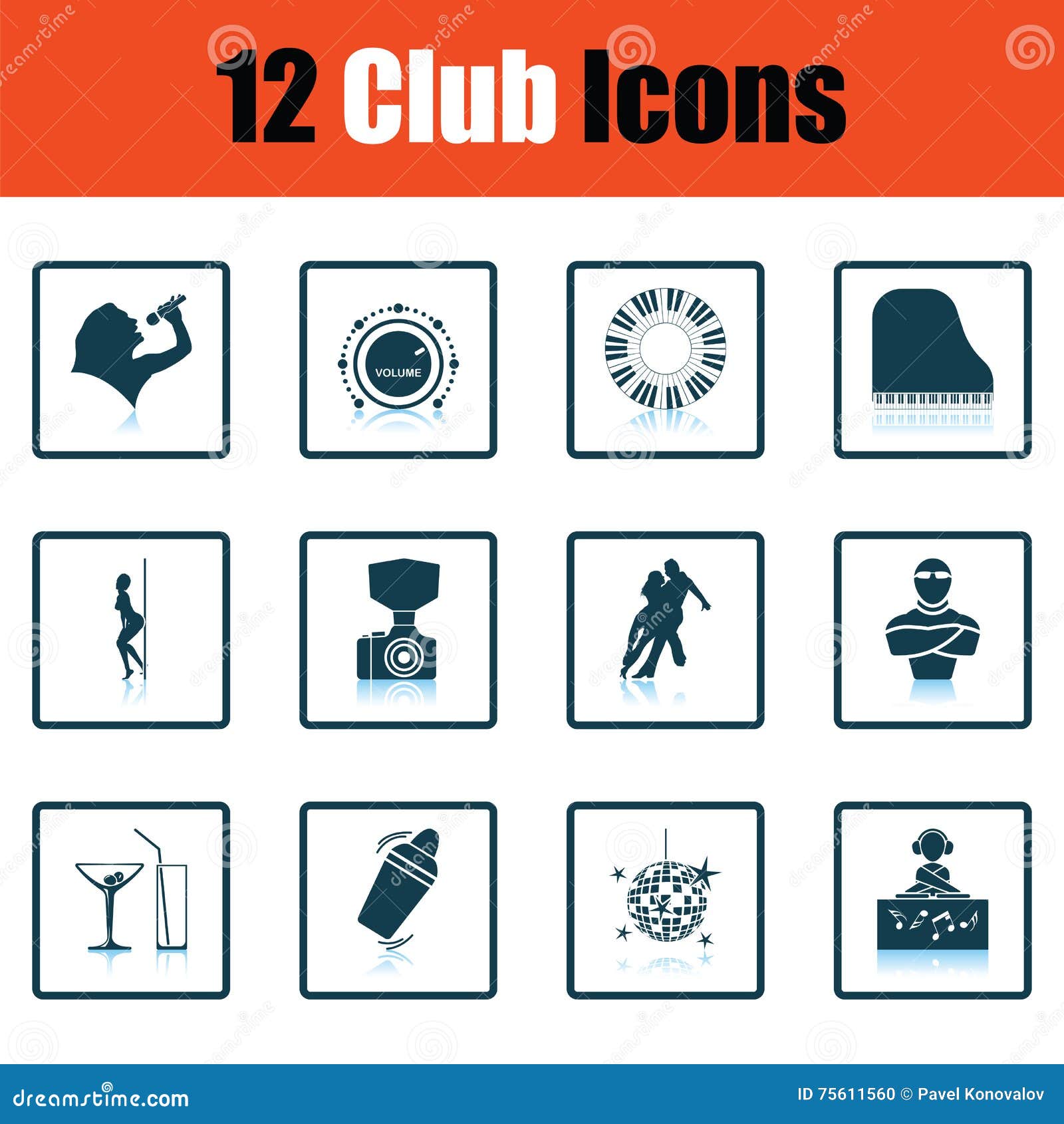 Set of Twelve Night Club Icons Stock Vector - Illustration of glass ...