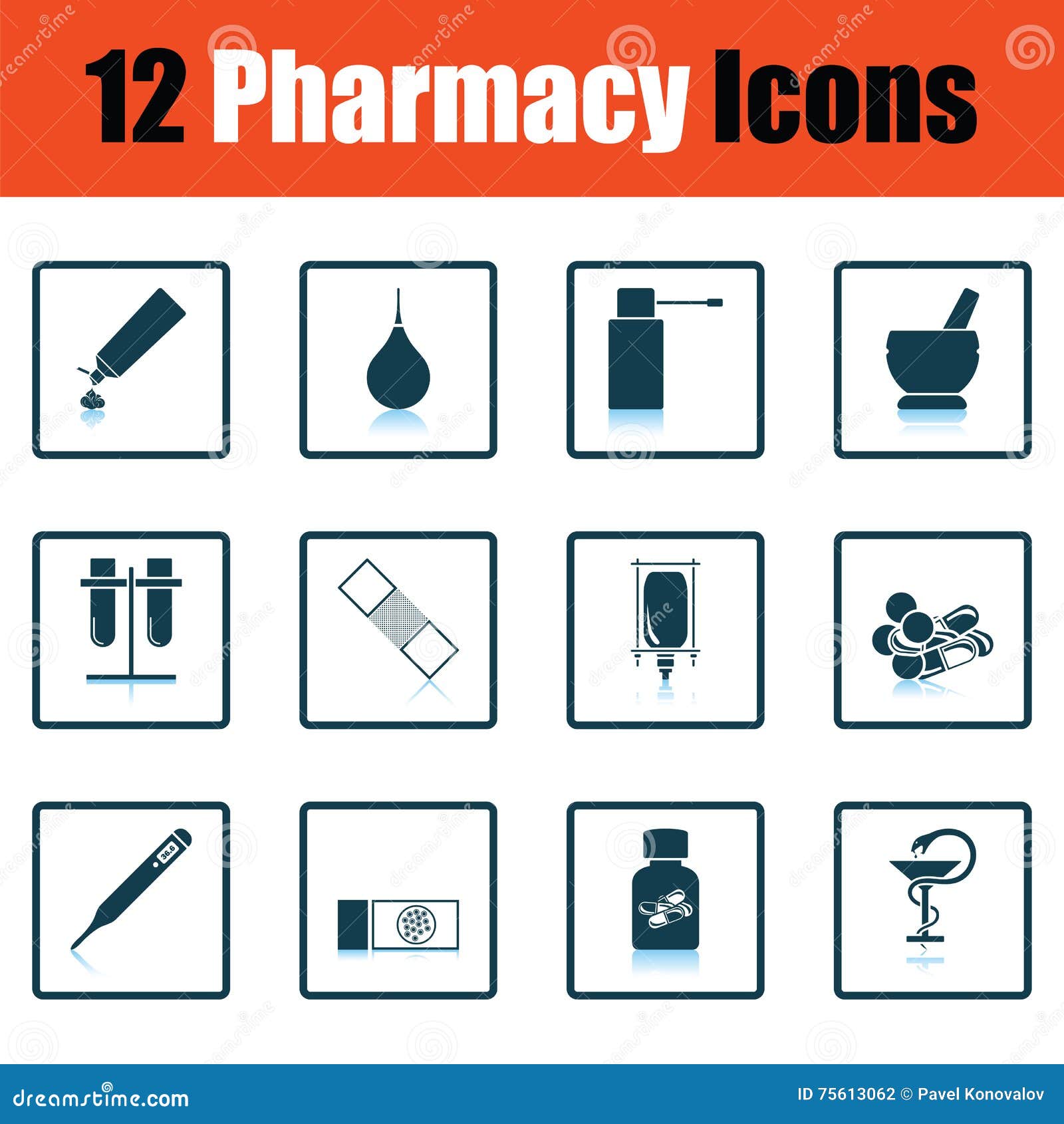 Set of Twelve Pharmacy Icons Stock Vector - Illustration of counter ...