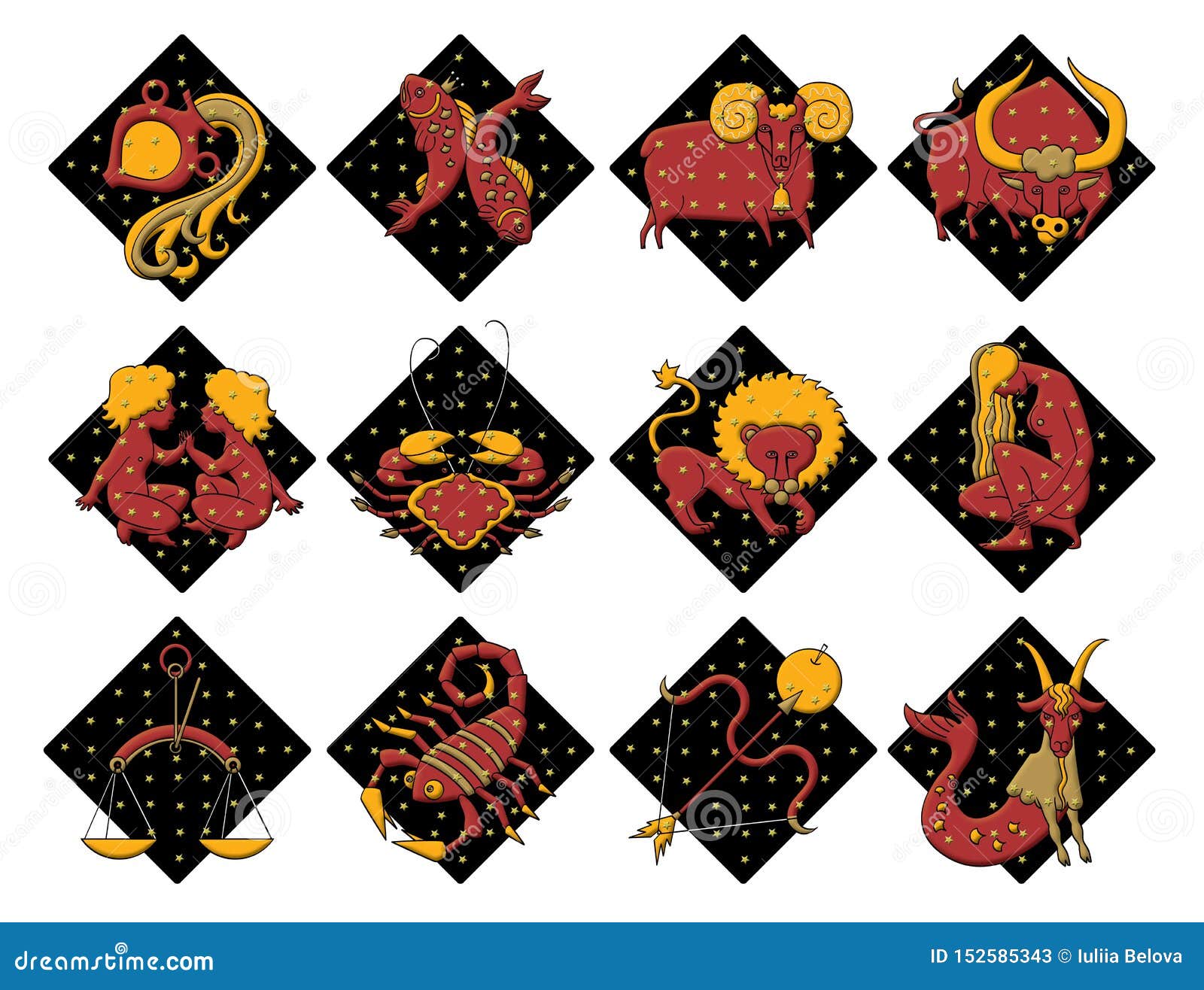 Set Twelve Signs Of Zodiac Symbols In Round Frames Black And White