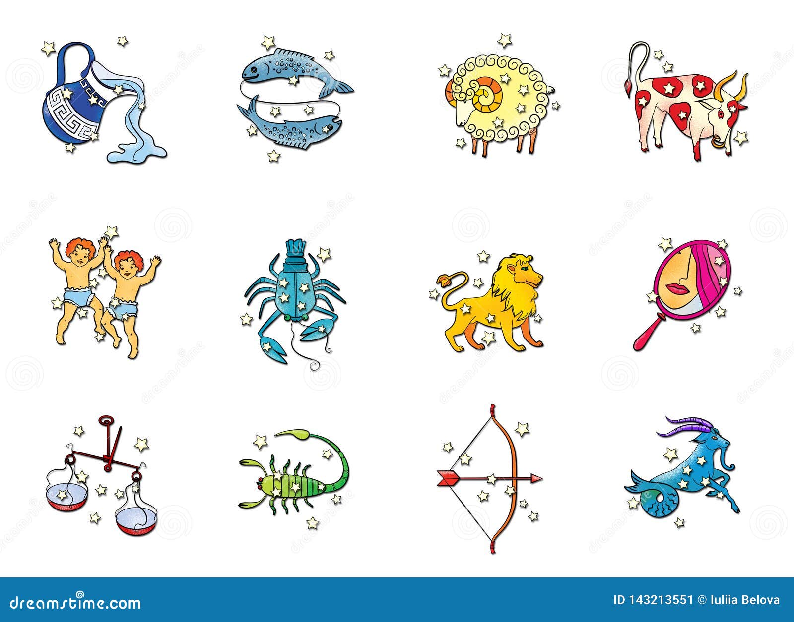 Set Twelve Signs Of Zodiac Symbols In Round Frames Black And White