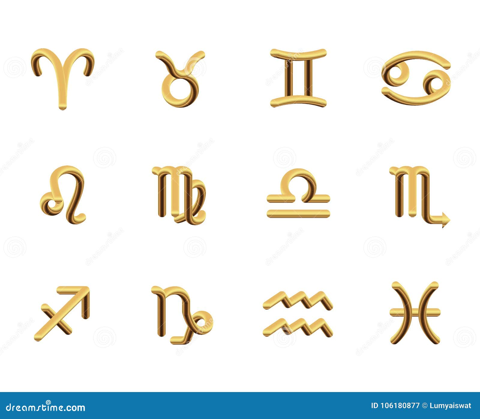 A Set of the Twelve Signs of the Zodiac Gold Stock Vector ...
