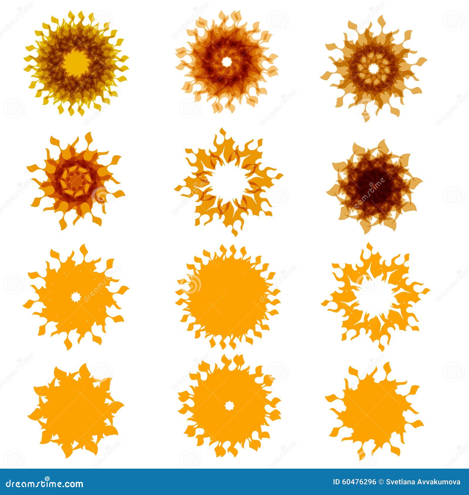 Set of Twelve Suns. Yellow Rays Stock Vector - Illustration of nature ...