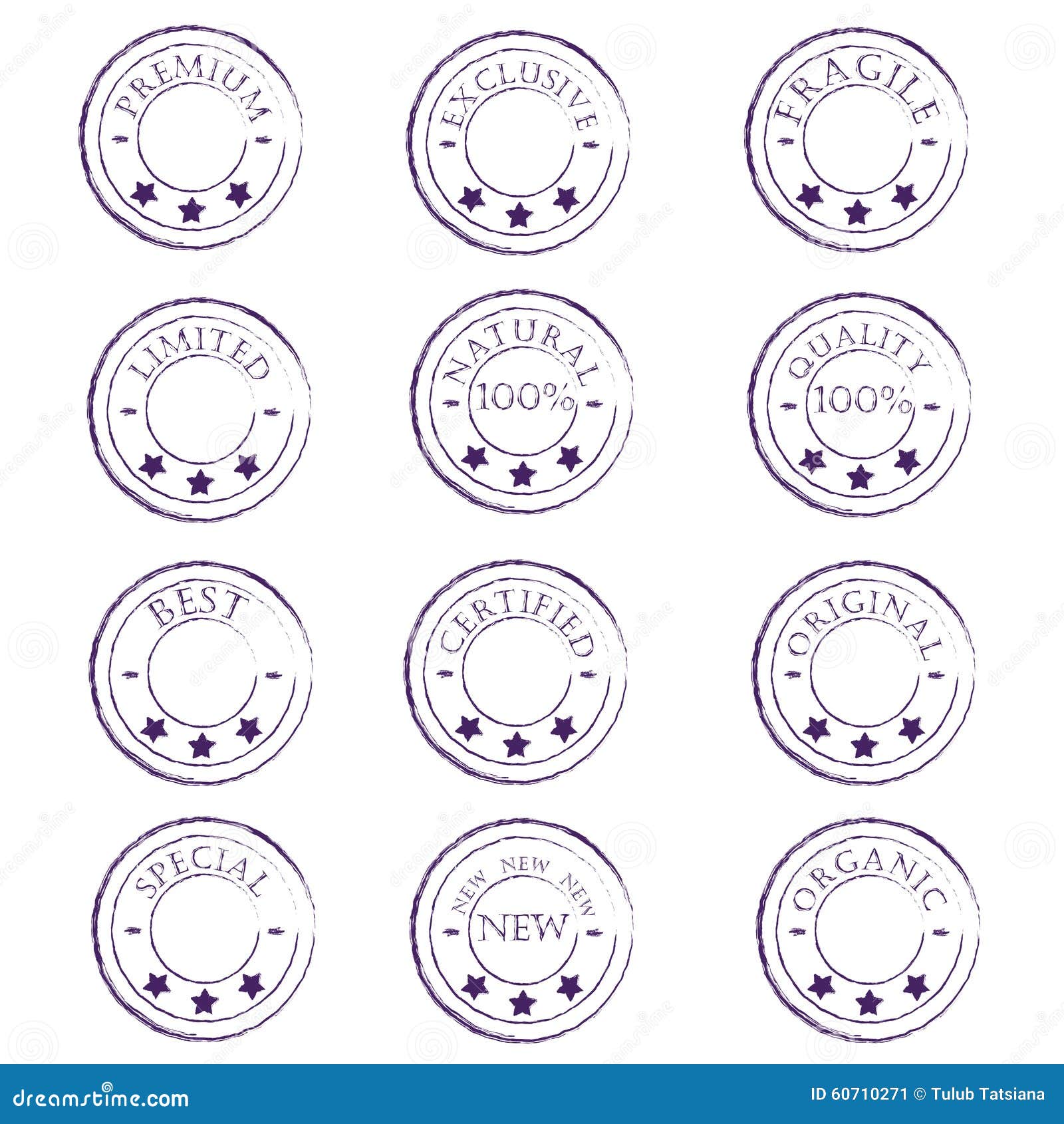 A Set Of Twelve Vintage Purple Stamps Characterize The Product Stock Vector Illustration Of