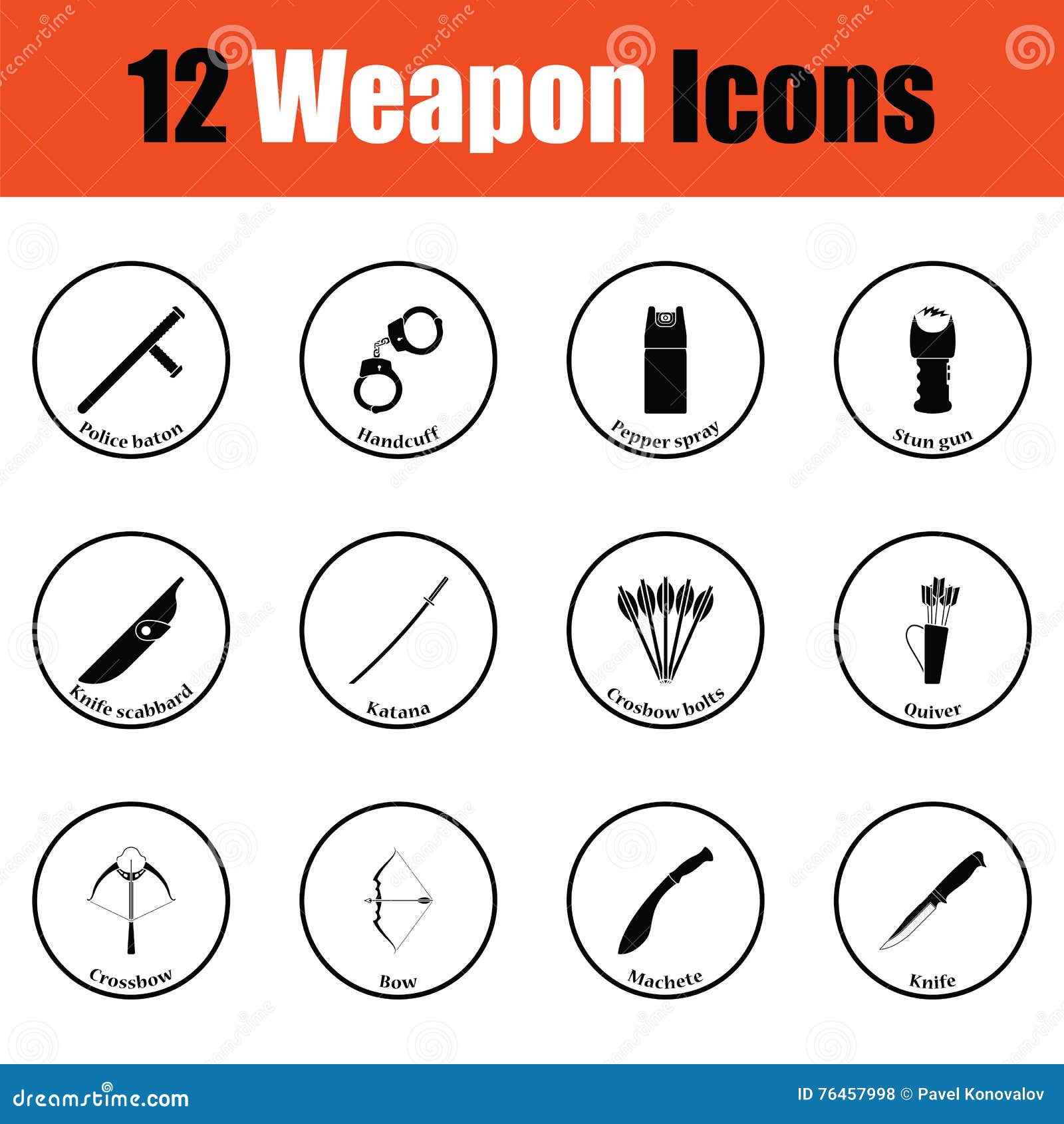 Set of twelve weapon icons stock vector. Illustration of stun - 76457998