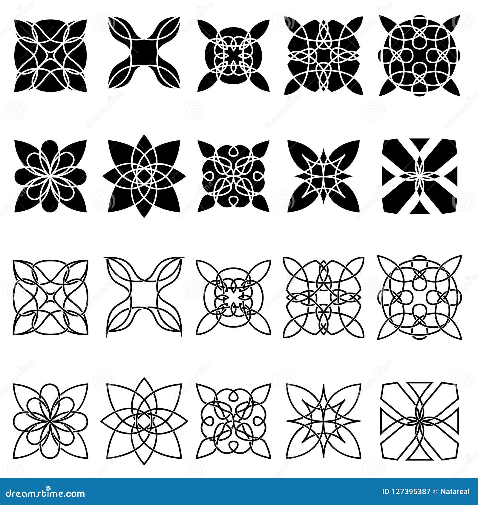 Set of Twenty Black Pattern Shapes Stock Illustration - Illustration of ...