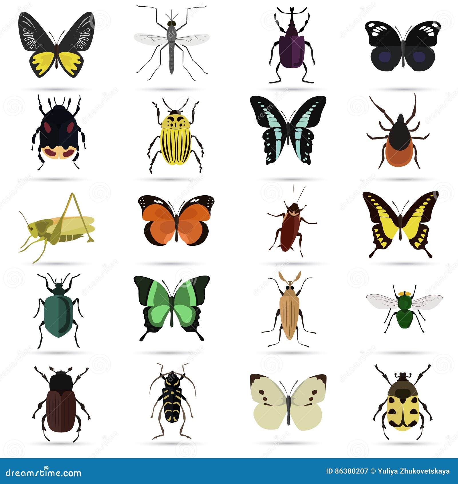 Set of Twenty Color Flat Insects Icons Stock Illustration ...