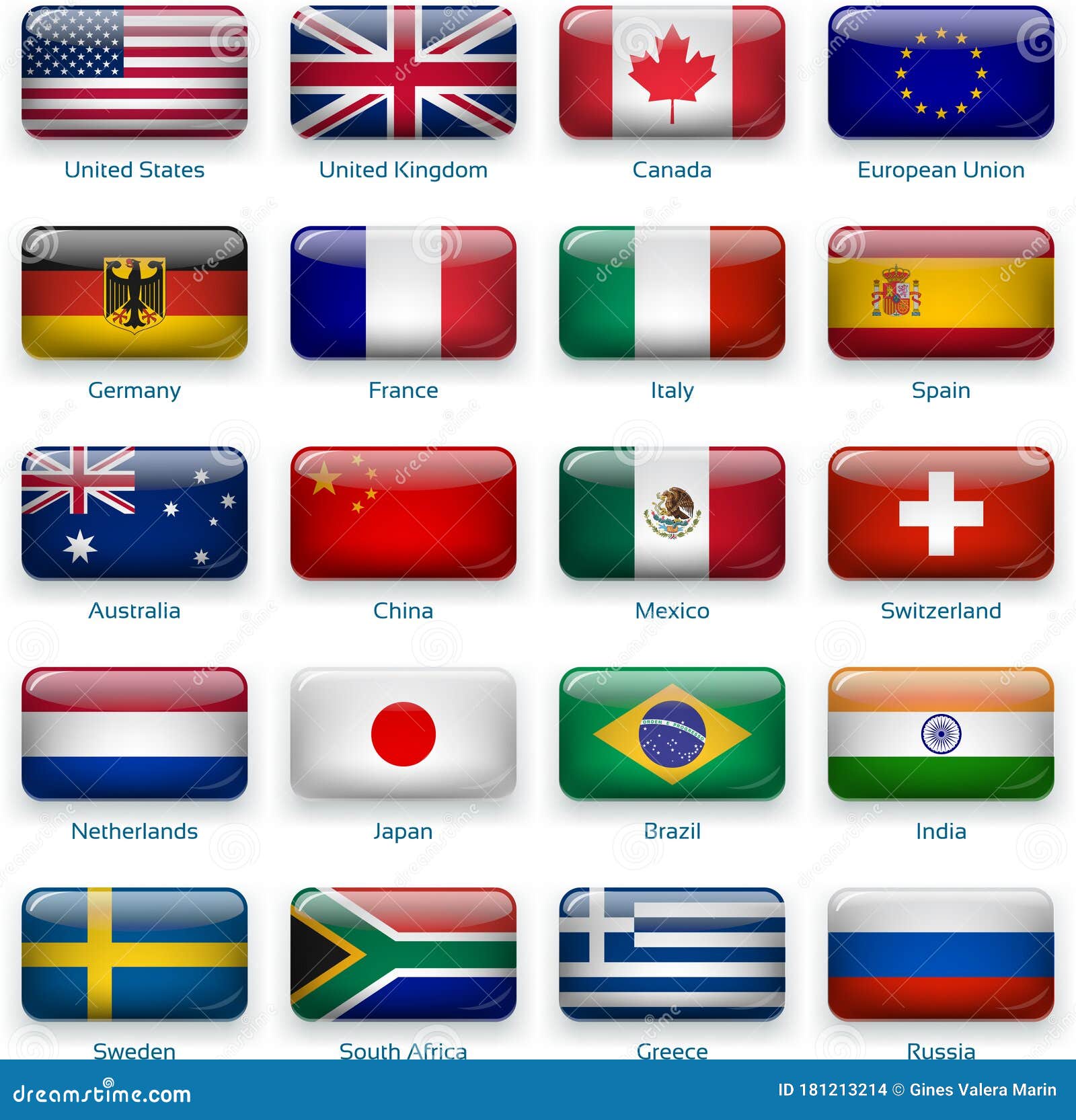 Set of Twenty Flags in Button Style. Popular Countries Stock ...