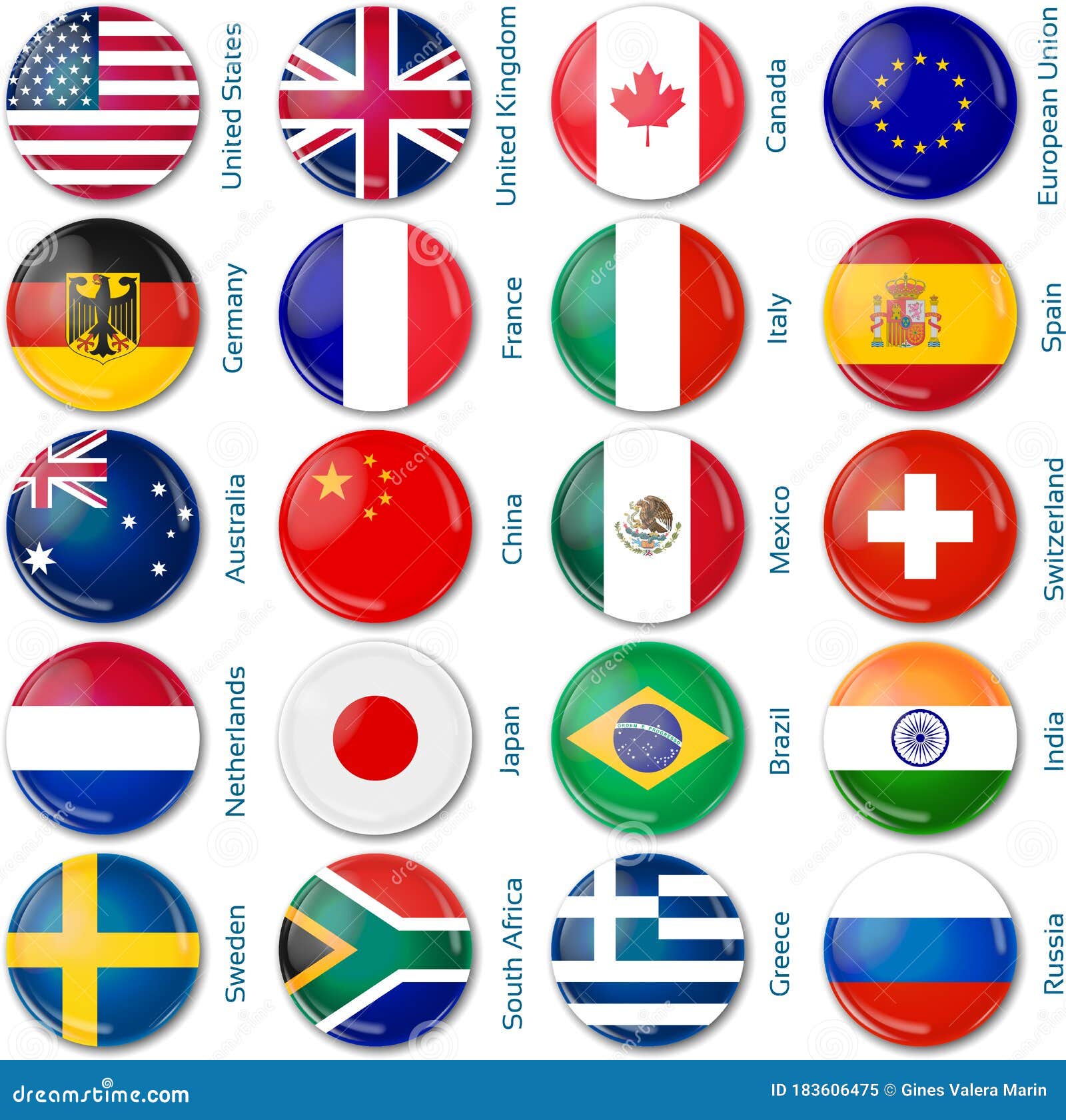 Set of Twenty Flags in Round Style. Popular Countries Stock ...