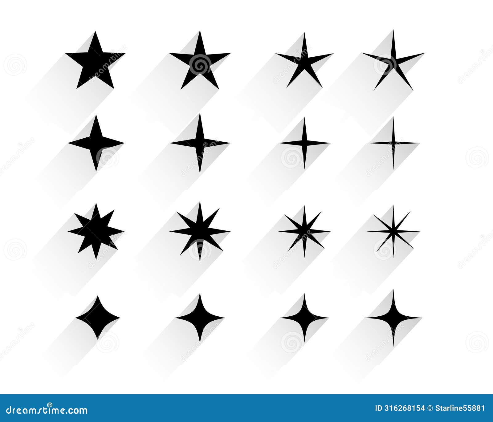 Set of Twinkle Star Symbol with Shadow Effect Stock Vector ...