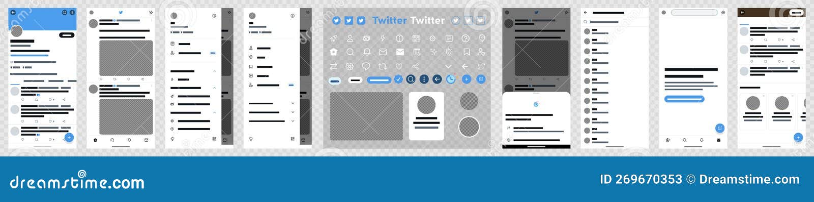 Set Twitter Screen Social Media and Social Network Interface Template ...