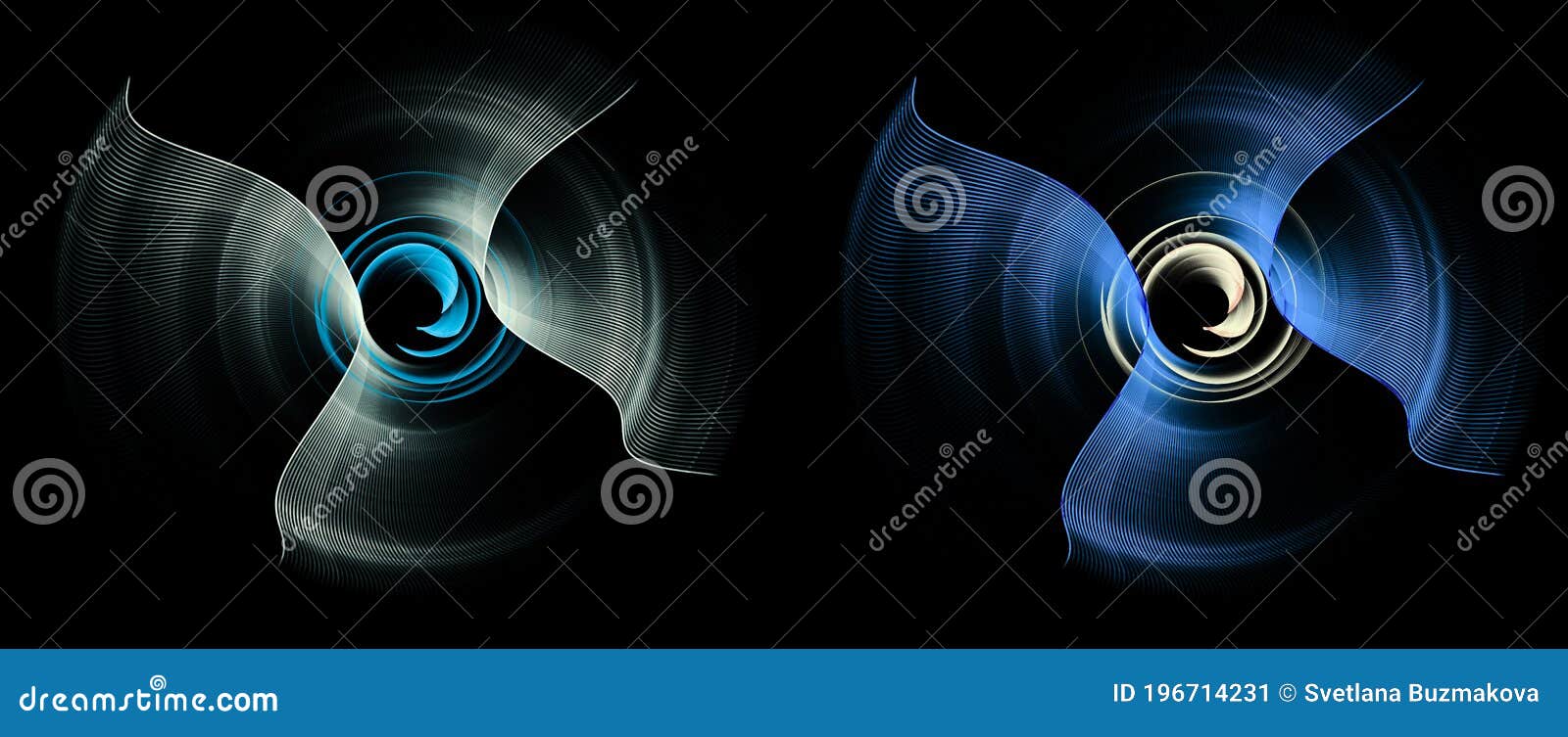 A Set of Two Abstract Rotating Engines of Different Colors on a Black ...