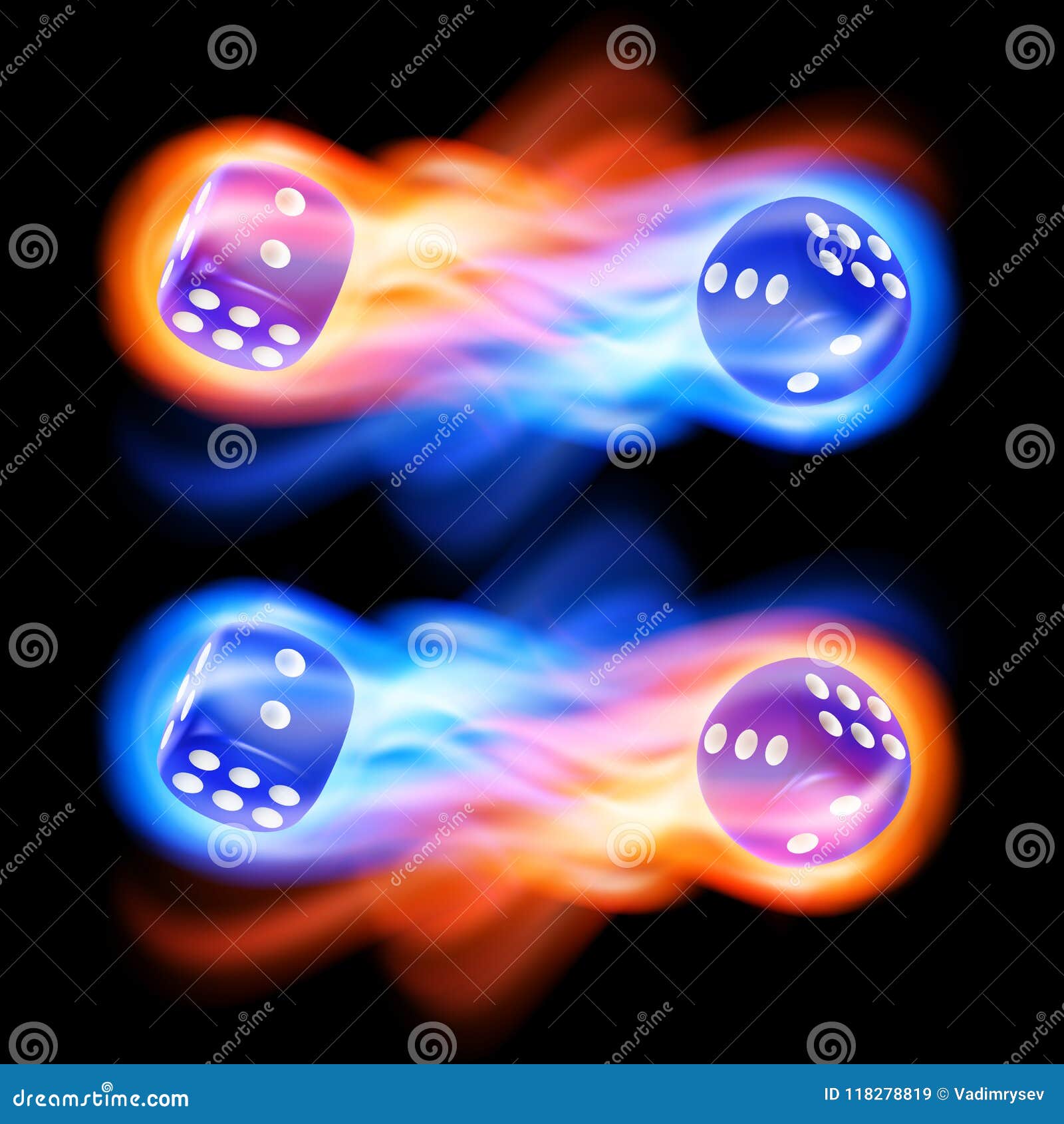 Set of Two Blue Dices in Fire. Stock Vector - Illustration of dark ...