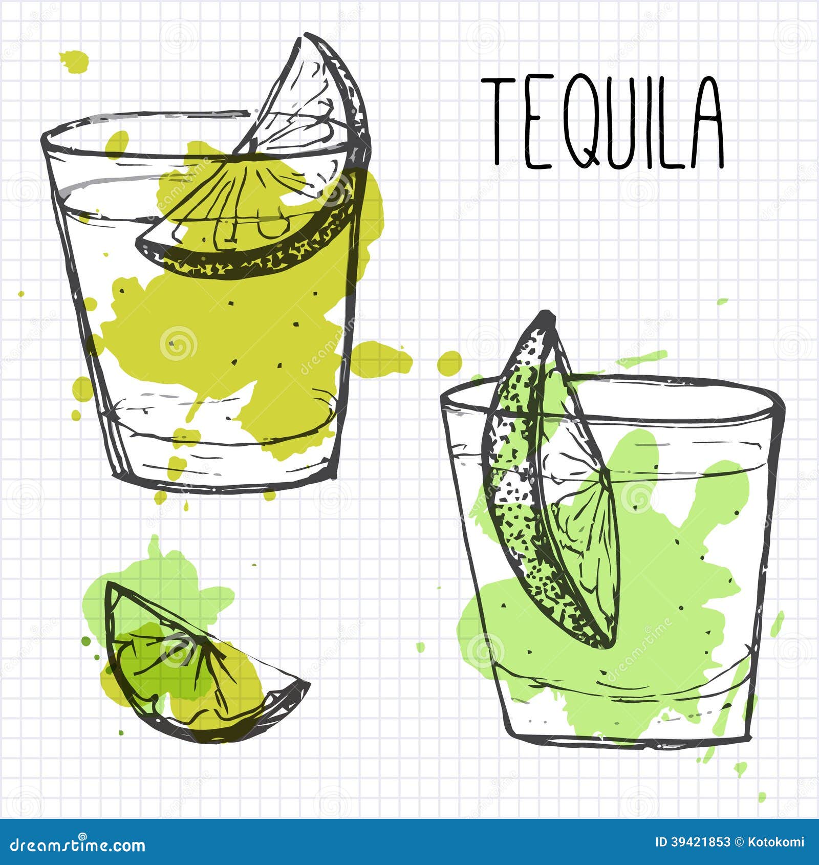 Set of Two Cocktail Shots with Lime Segments. Sketch and Watercolor ... Set of Two Cocktail Shots with Lime Segments. Sketch and Watercolor ...