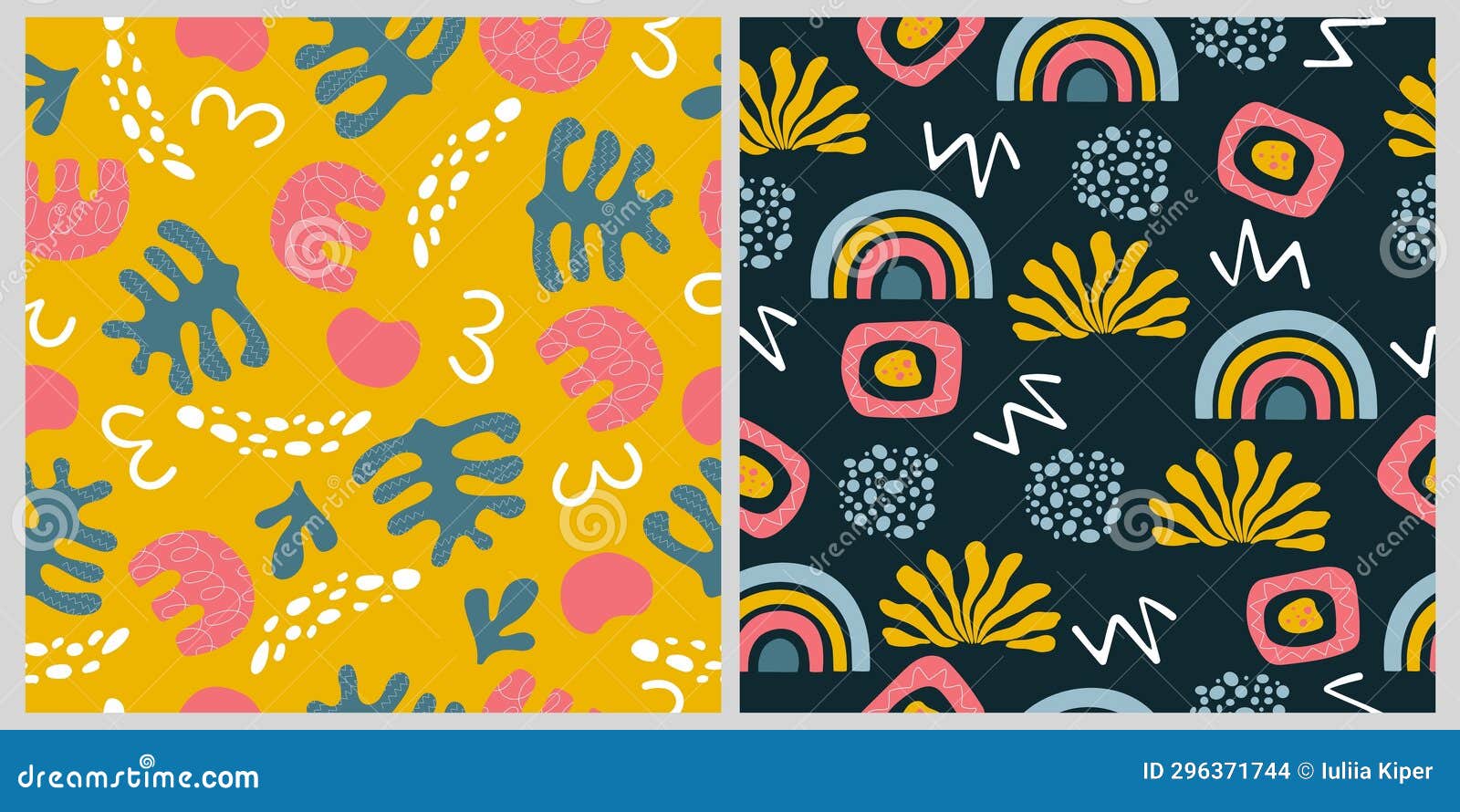 Set of Two Colourful Patterns with Hand Drawn Abstract Trendy Elements ...