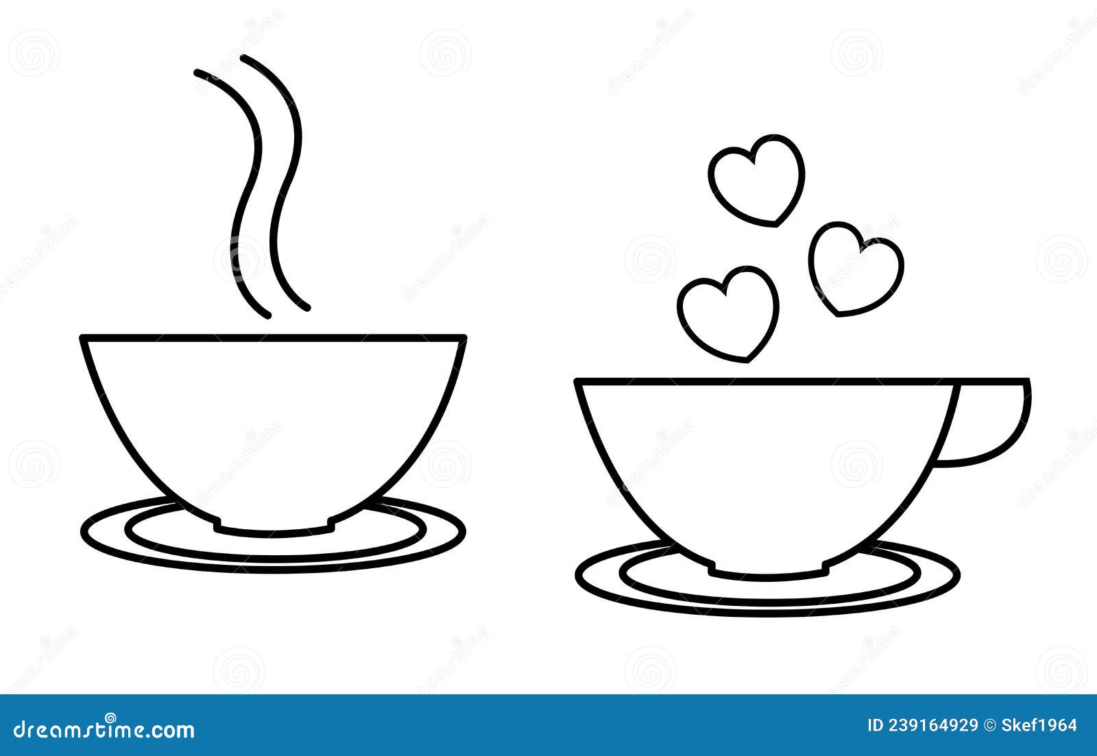 Coffee or Tea Cup Contour Vector Image Set. Stock Vector - Illustration ...