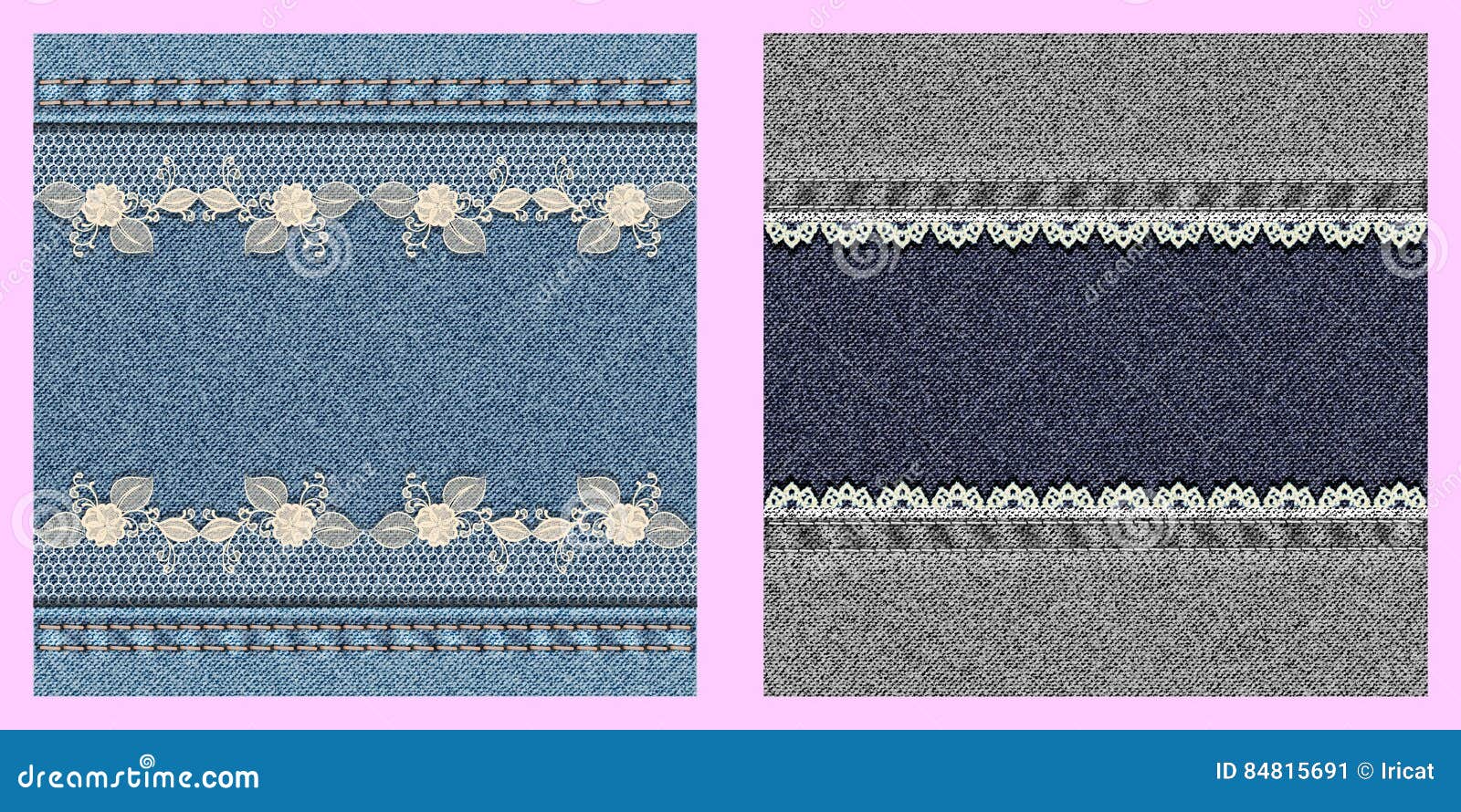 Set of Two Denim Textured Background with Lace. Stock Vector ...