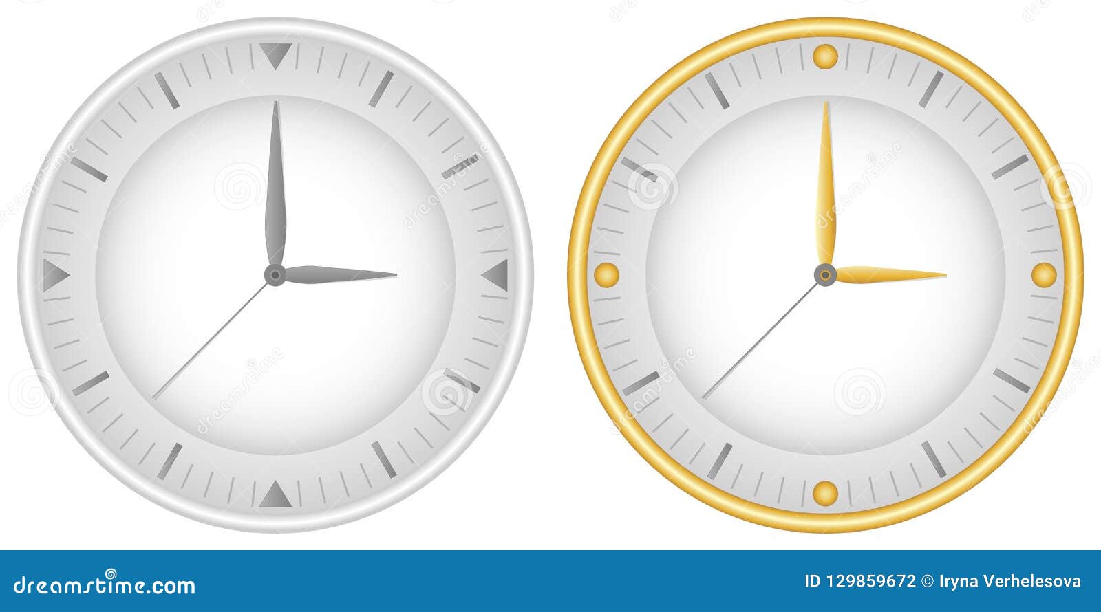 Set of Two Dials with Gray Clock Hands and Gold. Vector Stock Vector ...