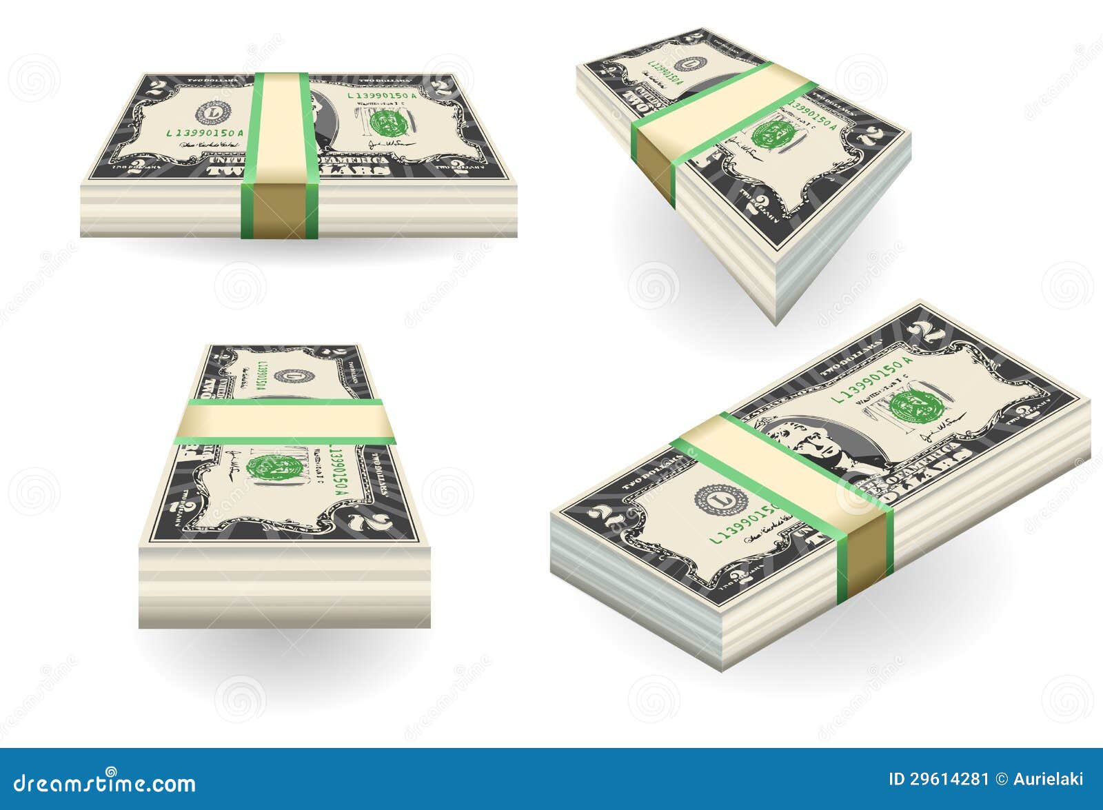 Set of Two Dollars Banknotes Stock Vector - Illustration of paper ...