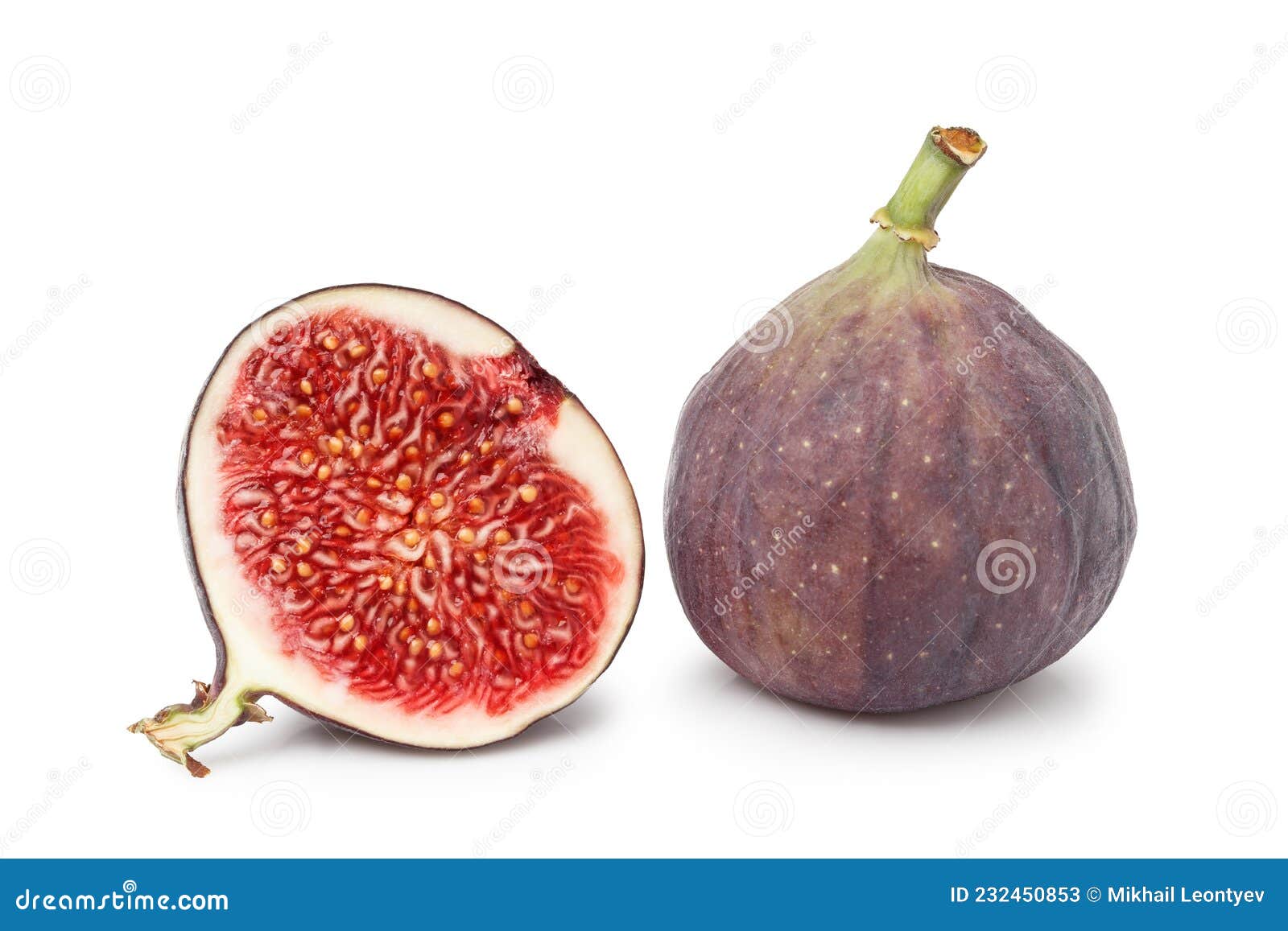 A Set of Two Figs One Has Been Sliced Isolated on White Background ...
