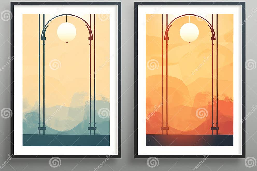 A Set of Two Framed Posters with a Lamp Post in the Background Stock ...