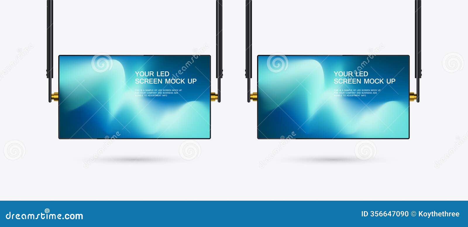 Set of Two Hanging LED Screens Mockup with Gradient Blue Screen. a ...