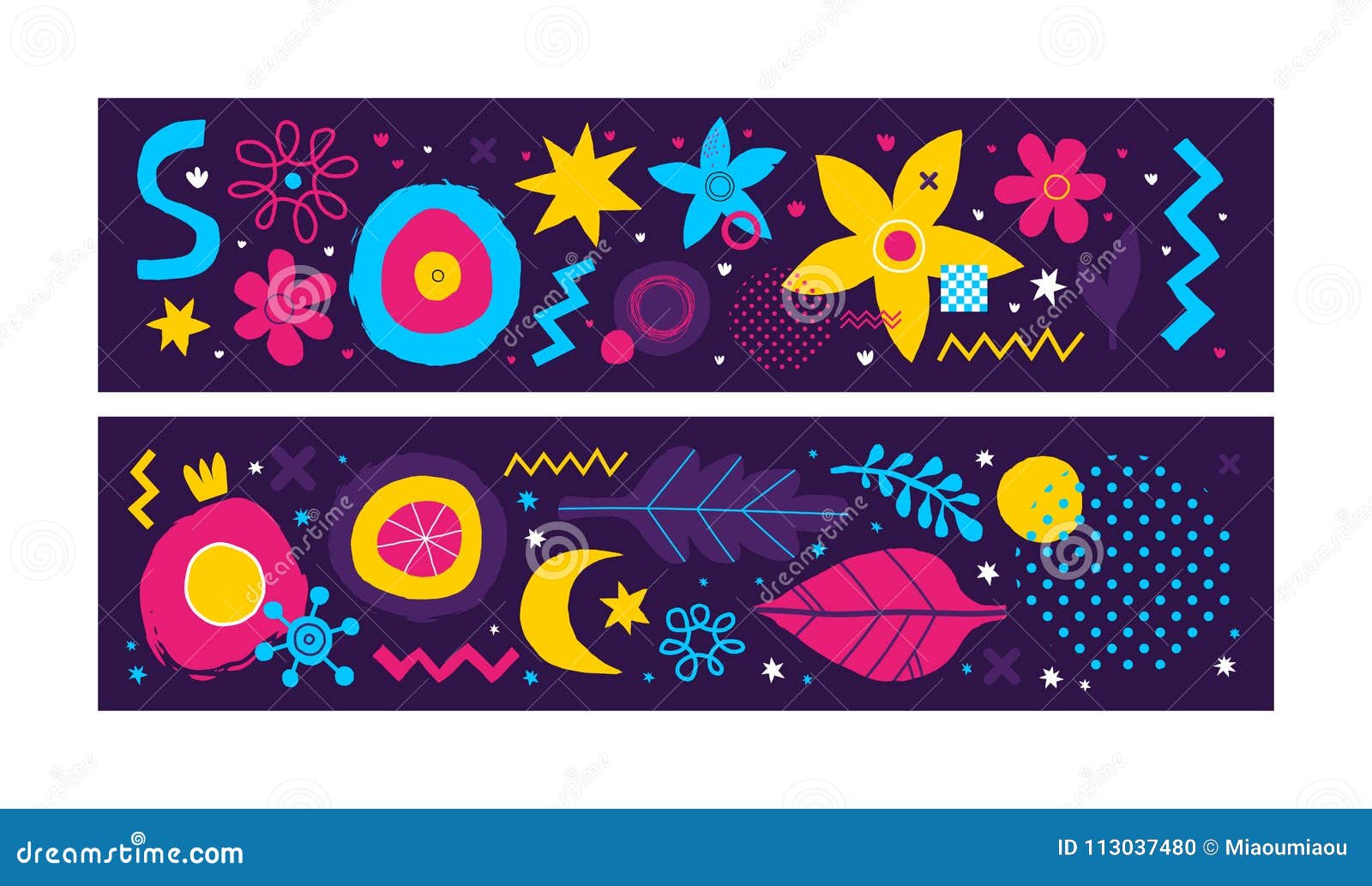 Set of Two Horizontal Banners with Abstract Hand Drawn Elements. Can Be ...