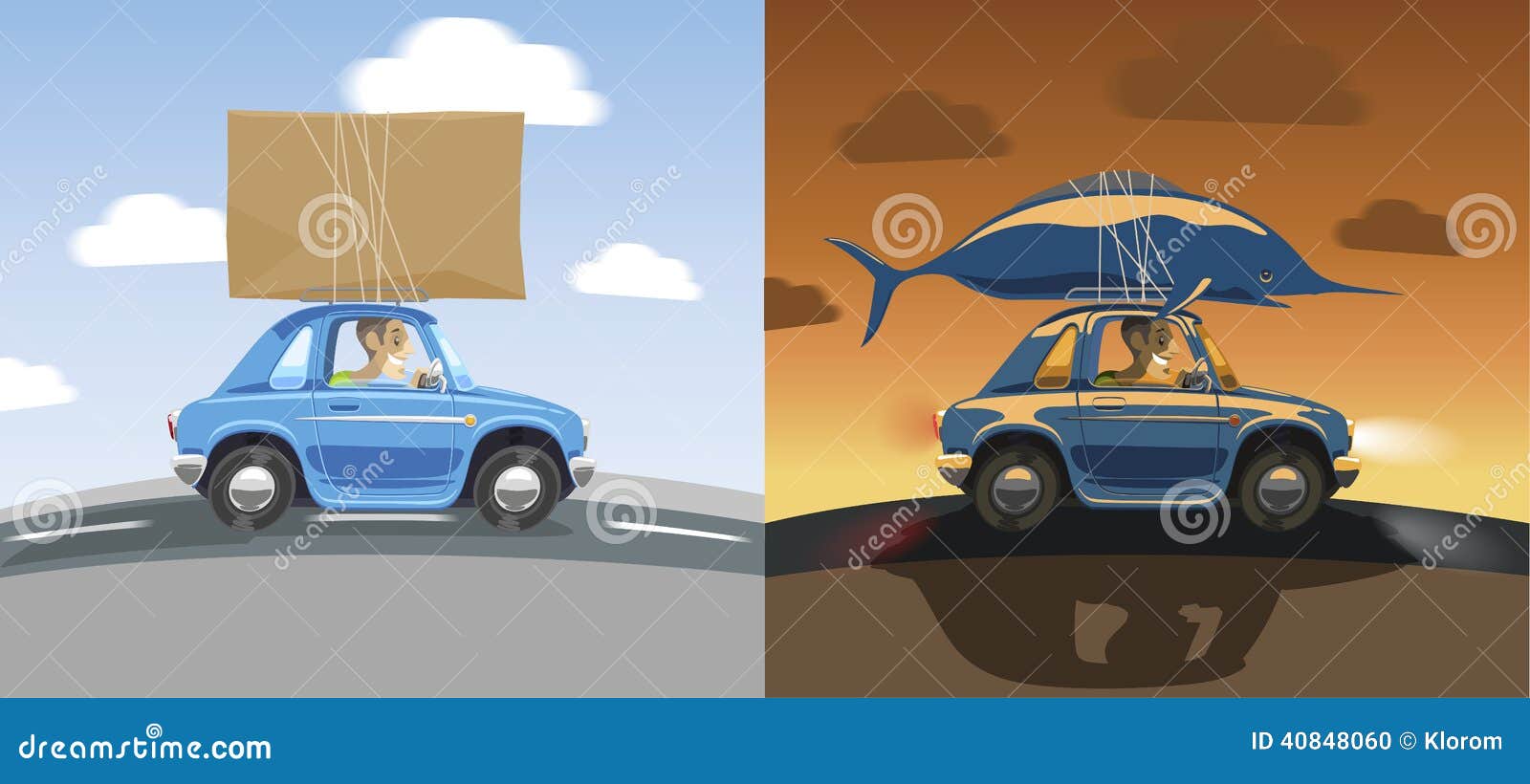Set of Two Illustrations Car Carrying Goods Stock Vector - Illustration ...