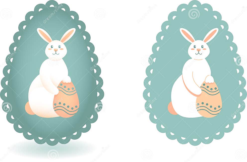 Set of Two Images of Easter Bunny and Egg with Wave Pattern Stock ...