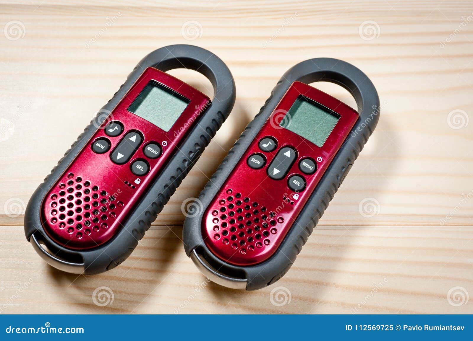 Set of Two Intercoms of Red Color on a Wooden Background Stock Image ...
