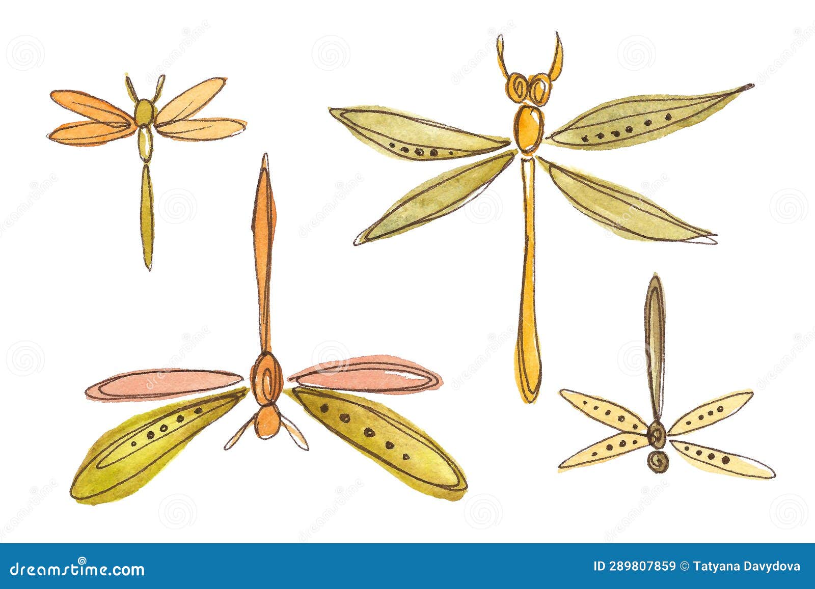 Set of Two Large and Two Small Dragonflies with Antennae Flying Up and ...