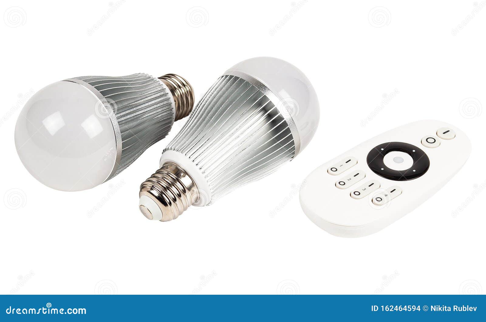 Set of Two LED Light Bulbs with Remote Control Isolated on White ...