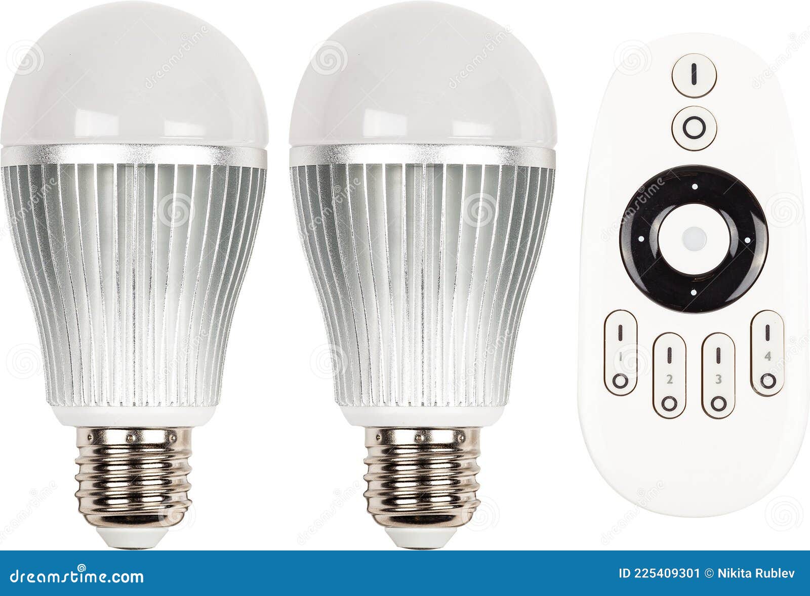 Set of Two LED Light Bulbs with Remote Control Isolated on White ...