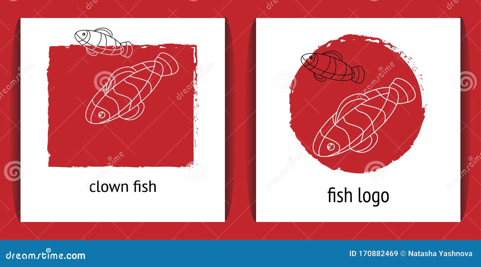 Set of Two Logos with Linear Fish Stock Vector - Illustration of circle ...