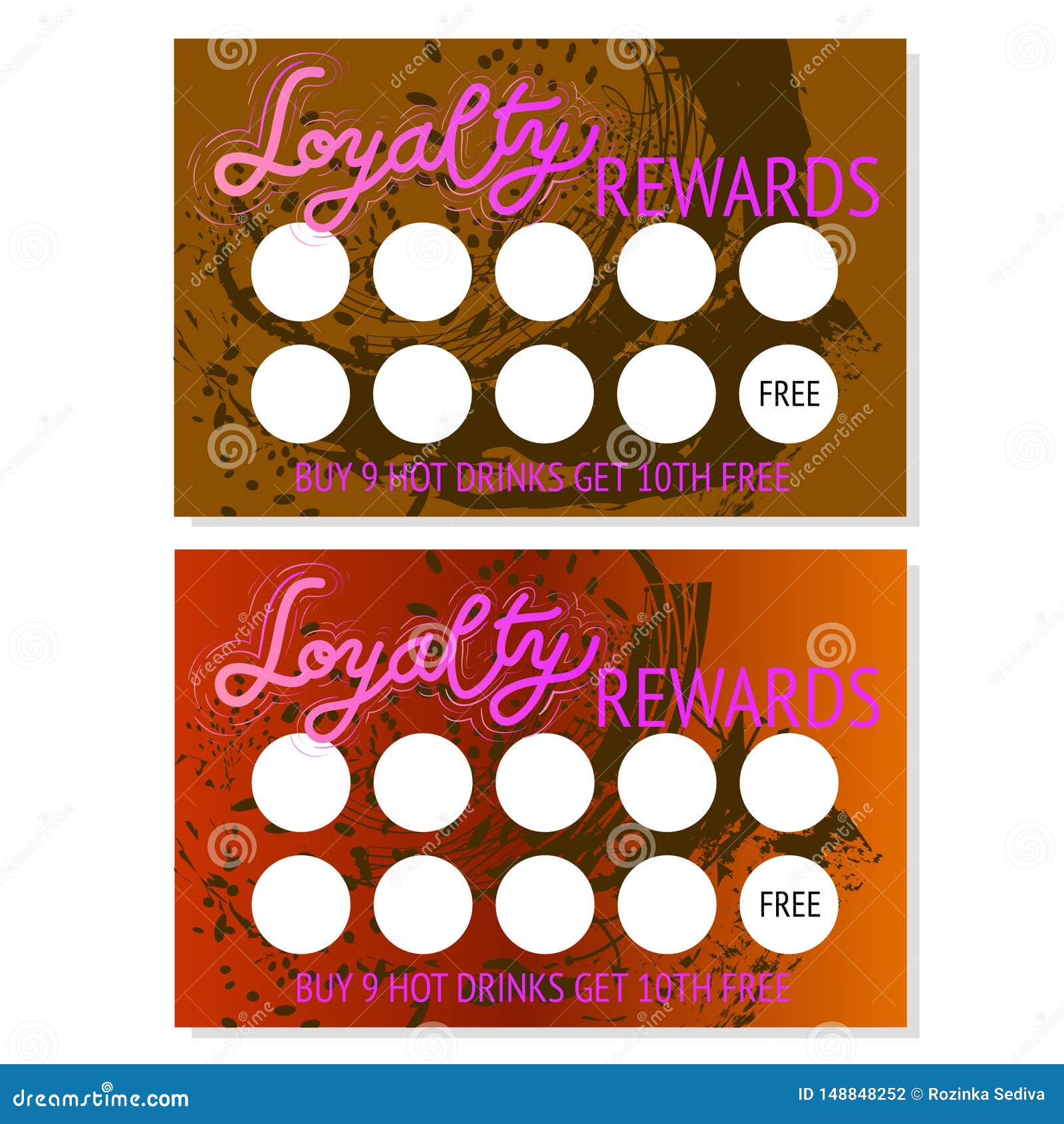 Set of Two Loyalty Rewards Card for Hot Drinks Templates. Abstract ...