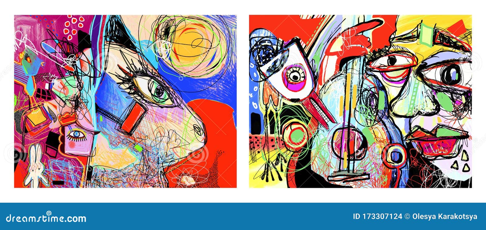 Set of Two Original Contemporary Art Composition Stock Photo - Image of ...