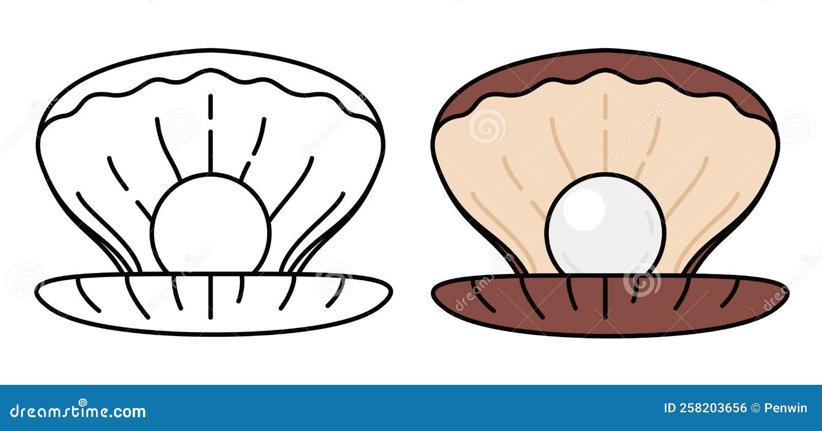 Set of Two Oysters with Pearls in Flat Style, Vector Illustration Stock ...