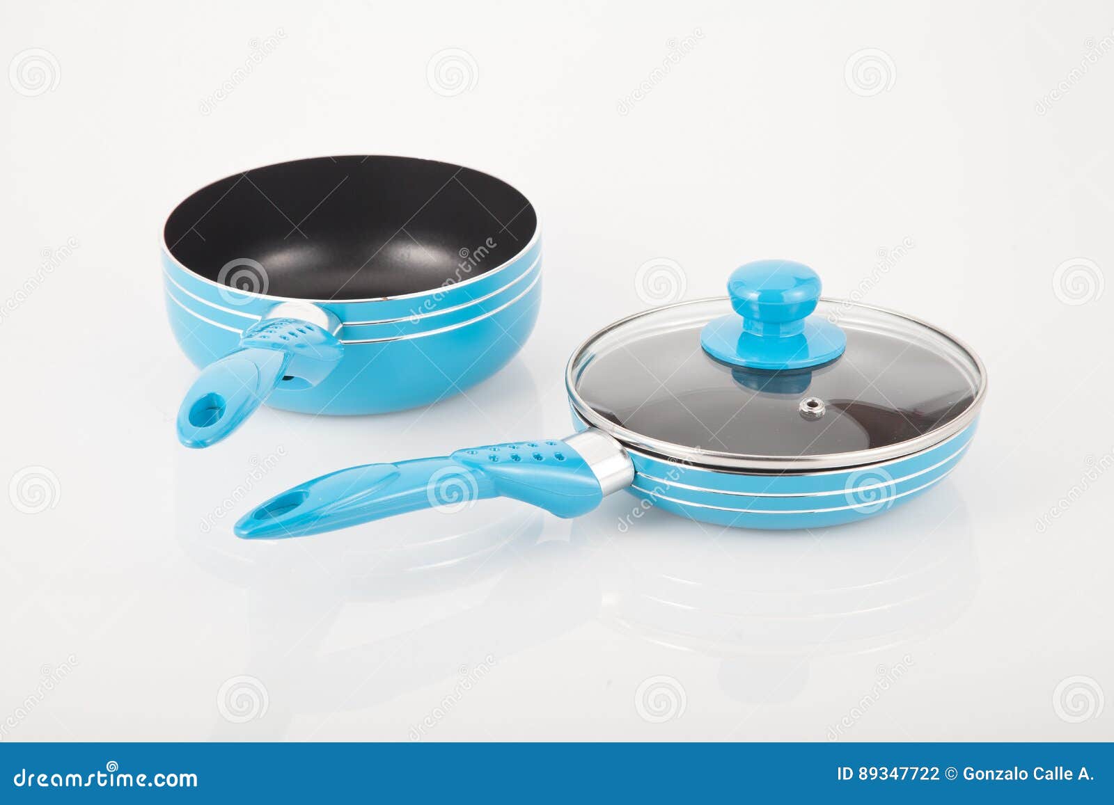 Set of Two Pans on White Background Stock Photo - Image of handle ...