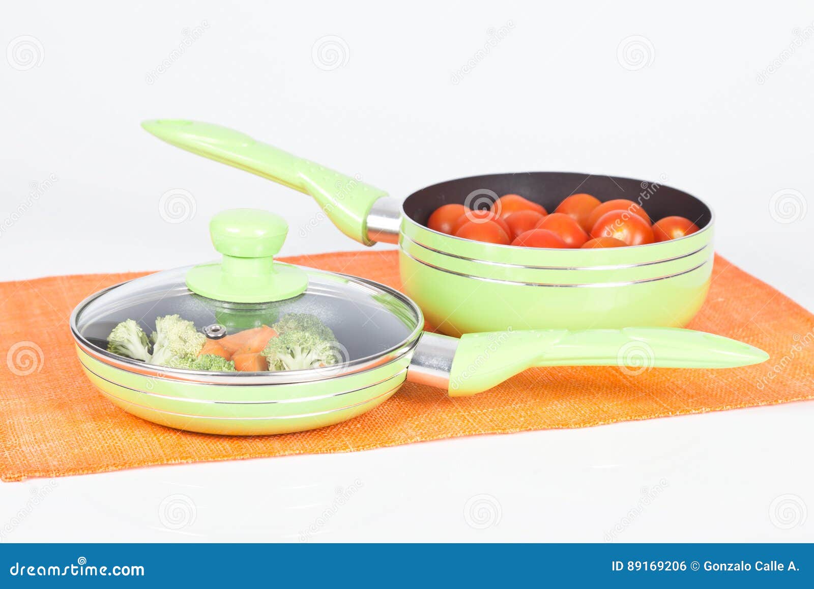 Set of Two Pans on White Background Stock Photo - Image of domestic ...