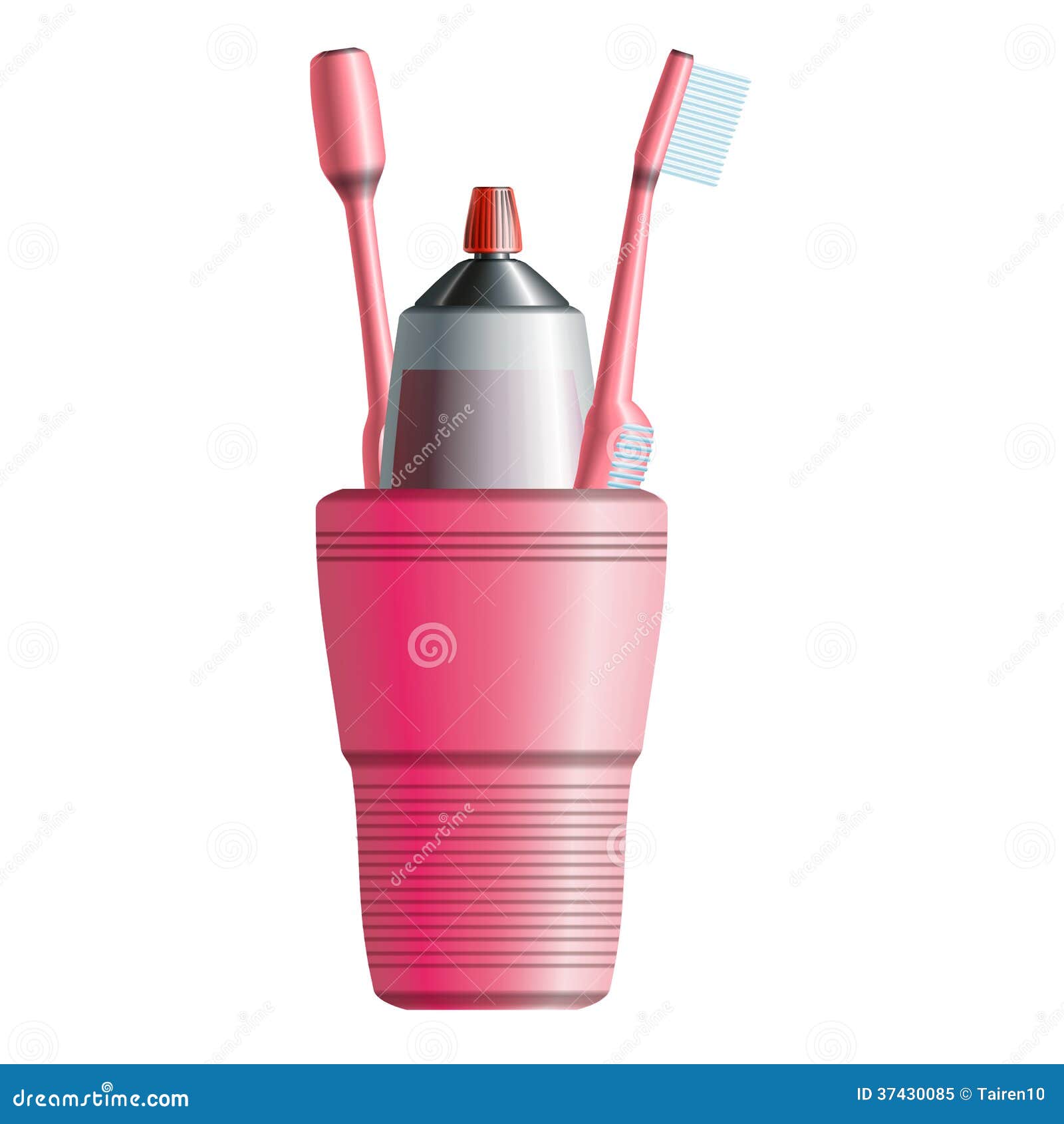 Set of Two Pink Toothbrushes, Toothpaste and Cup Stock Vector ...