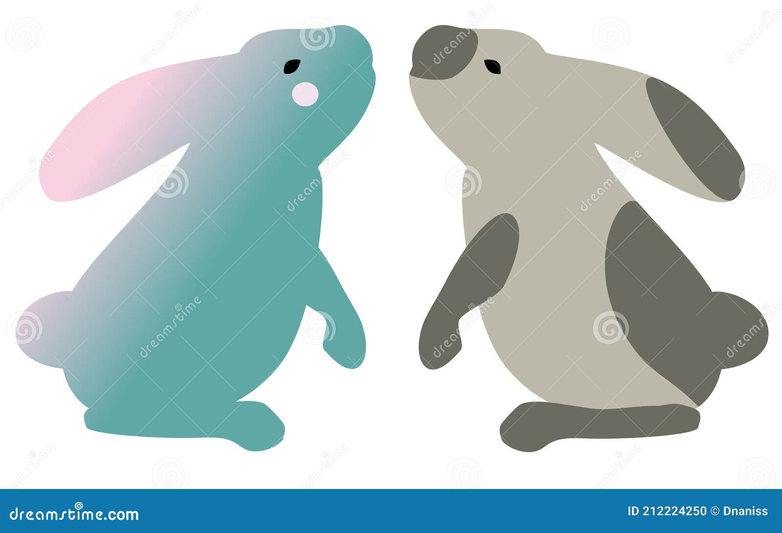 Set of Two Rabbits in Cartoon Style. Cute Bunny Logo, Stickers or ...