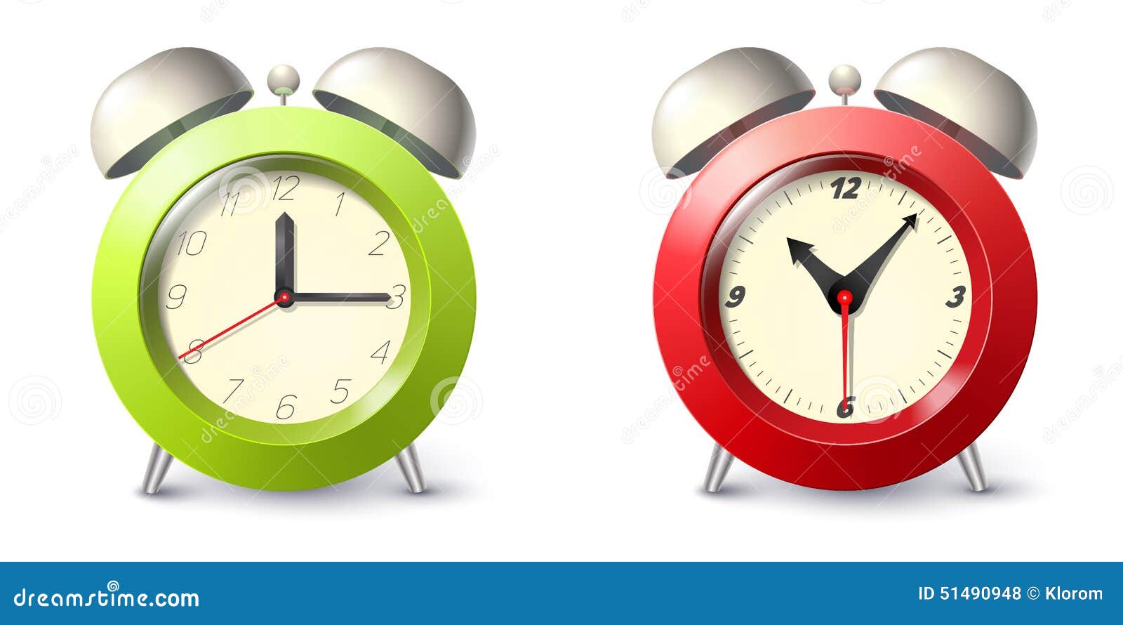 Set of Two Realistic Alarm Clock Stock Vector - Illustration of glossy ...